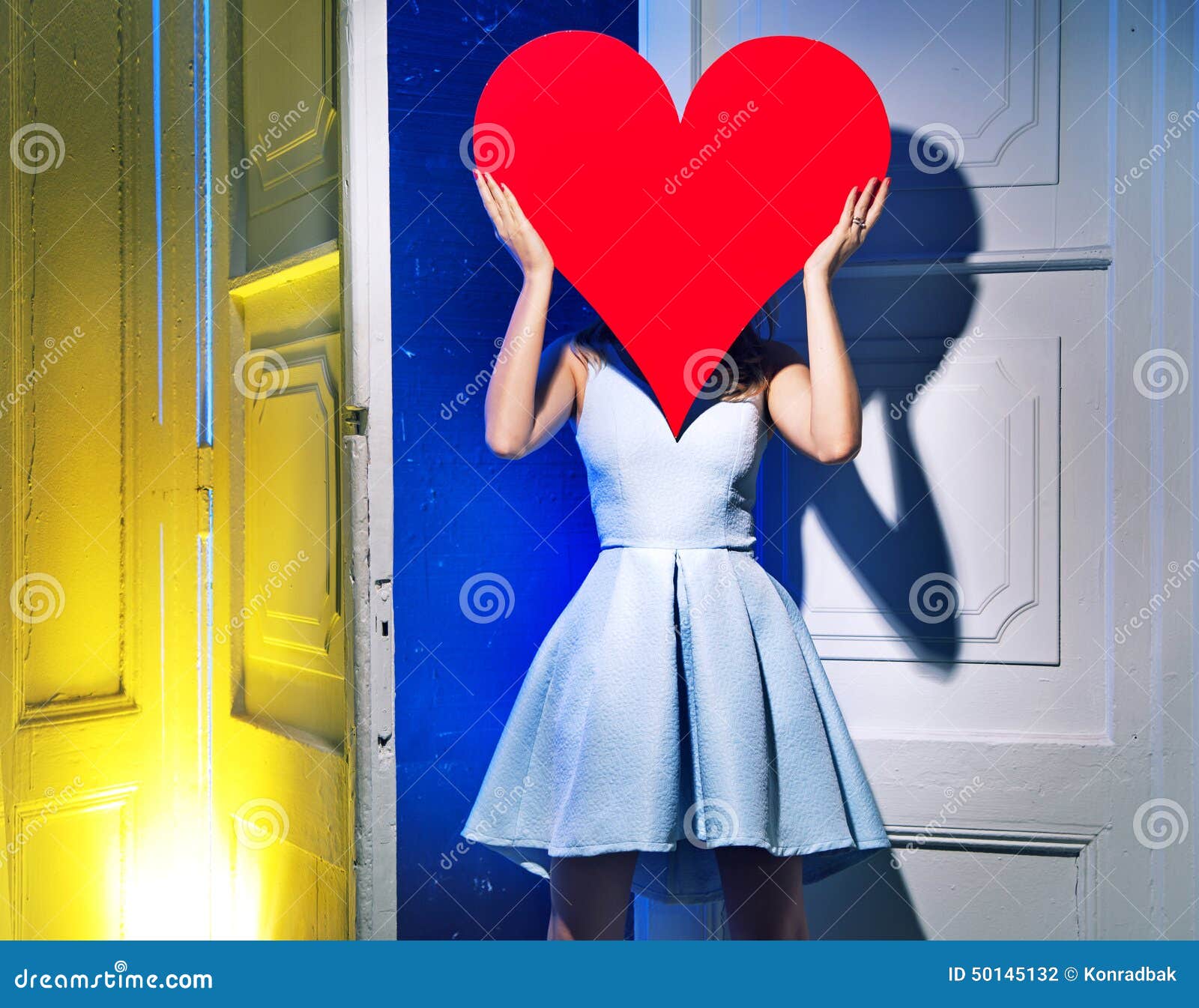Woman Hiding Herself Behind a Heart Stock Photo - Image of celebrating ...