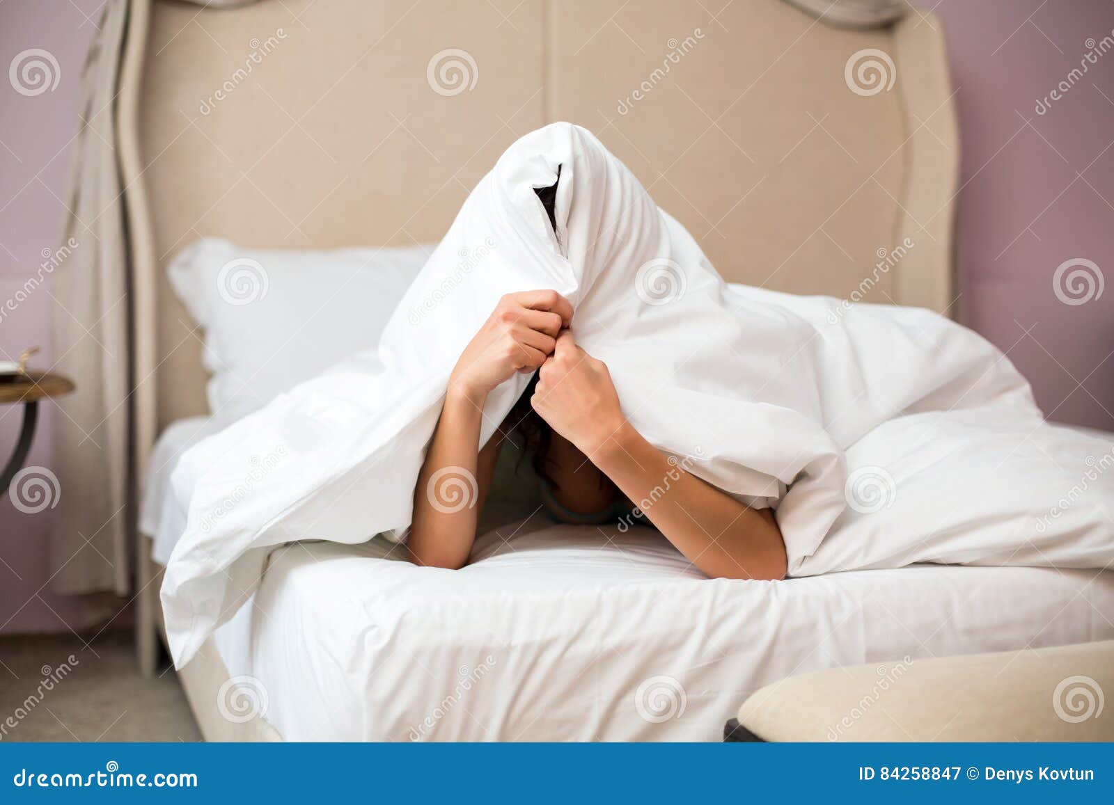 Woman Hiding Under A Blanket Stock Image Image Of Alone Home 84258847