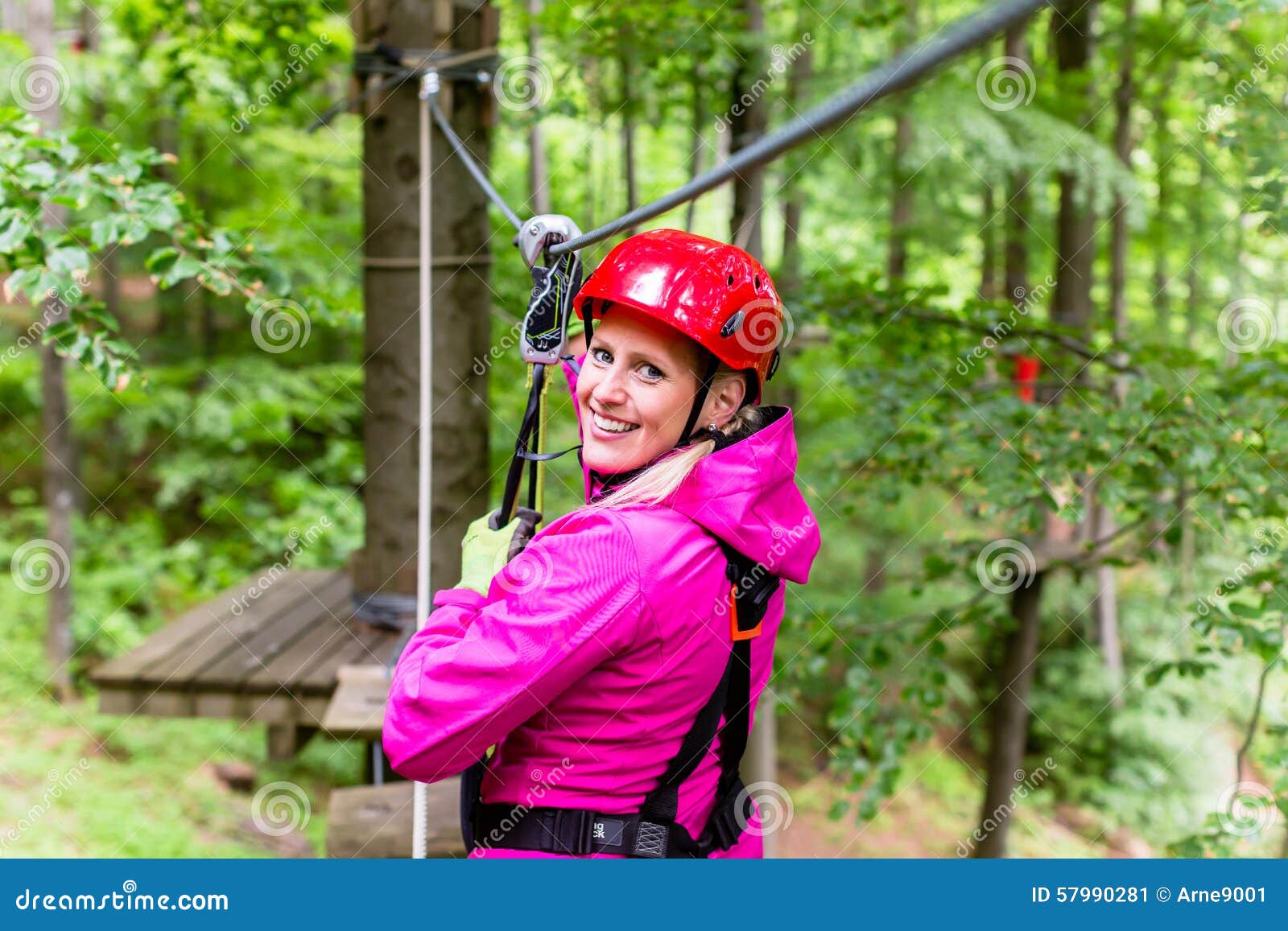 Woman in High Rope Course or Park Climbing Stock Image - Image of ...