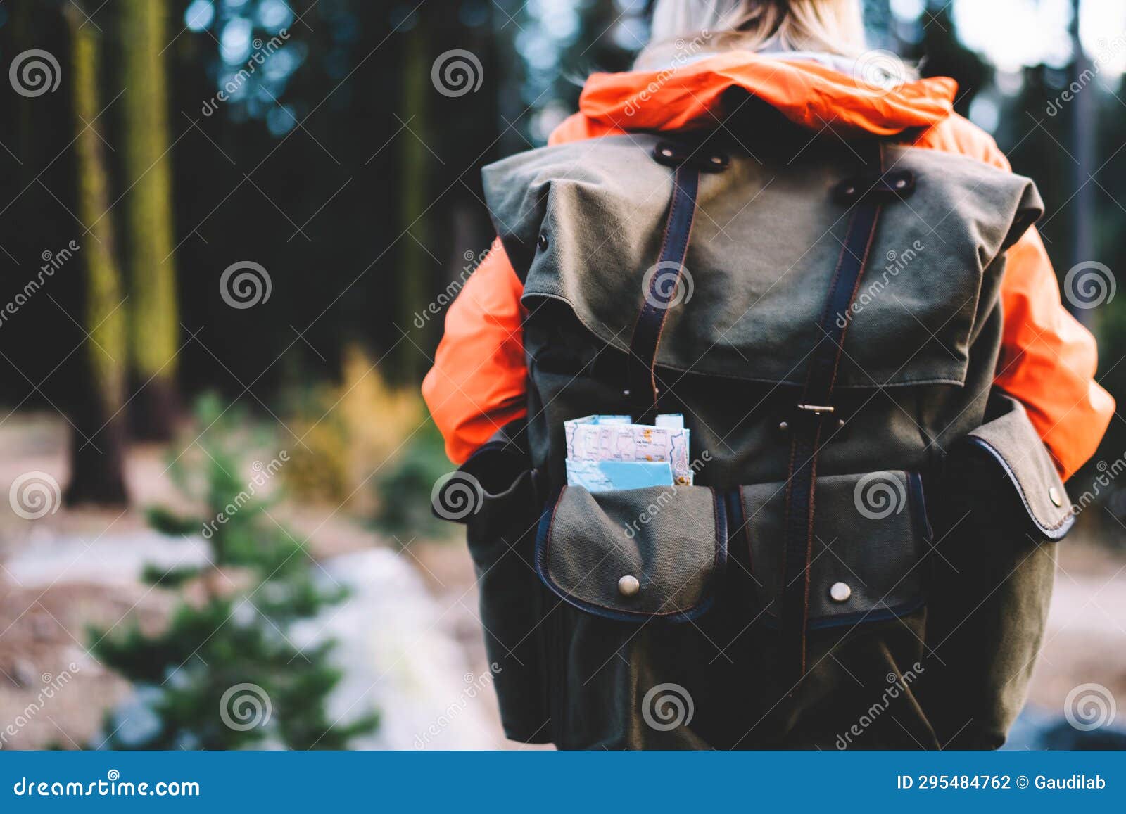 Woman Hiker with Backpack and Map Looking Around and Feeling Good Stock ...