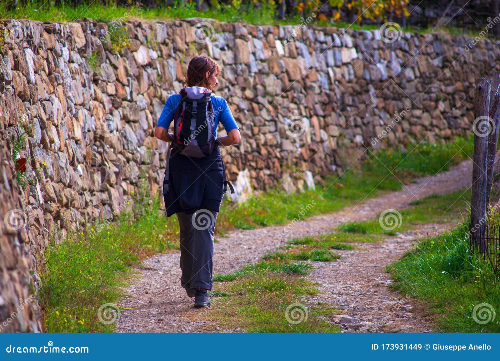 Woman hiker with backpack stock image. Image of peak - 173931449
