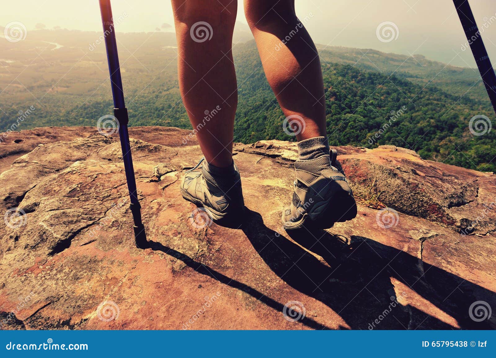 Woman Hiker Legs on Mountain Peak Cliff Stock Photo - Image of healthy ...