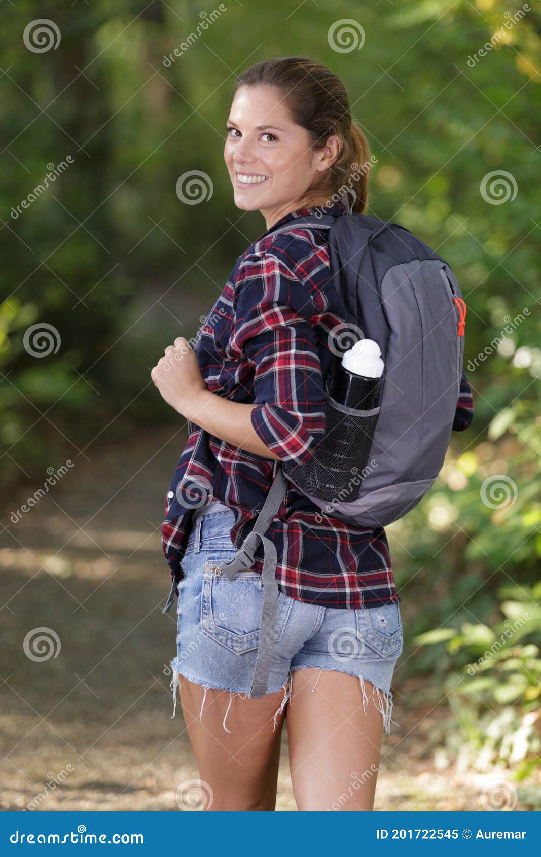 Woman Hiker Looking Back at Camera Stock Image - Image of backpacker ...