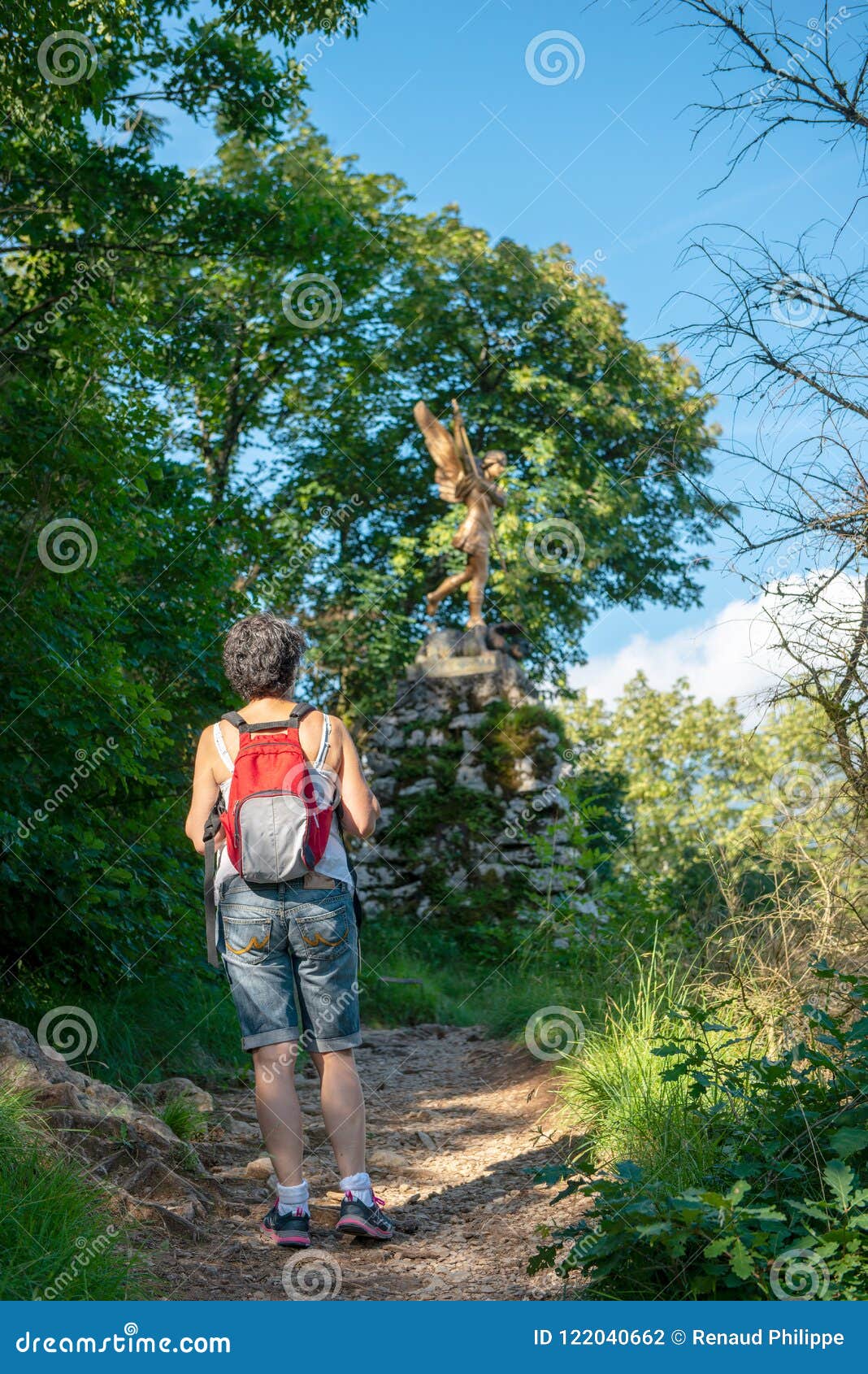 Woman Hiker on Mountain Trail, Back View Stock Photo - Image of people ...