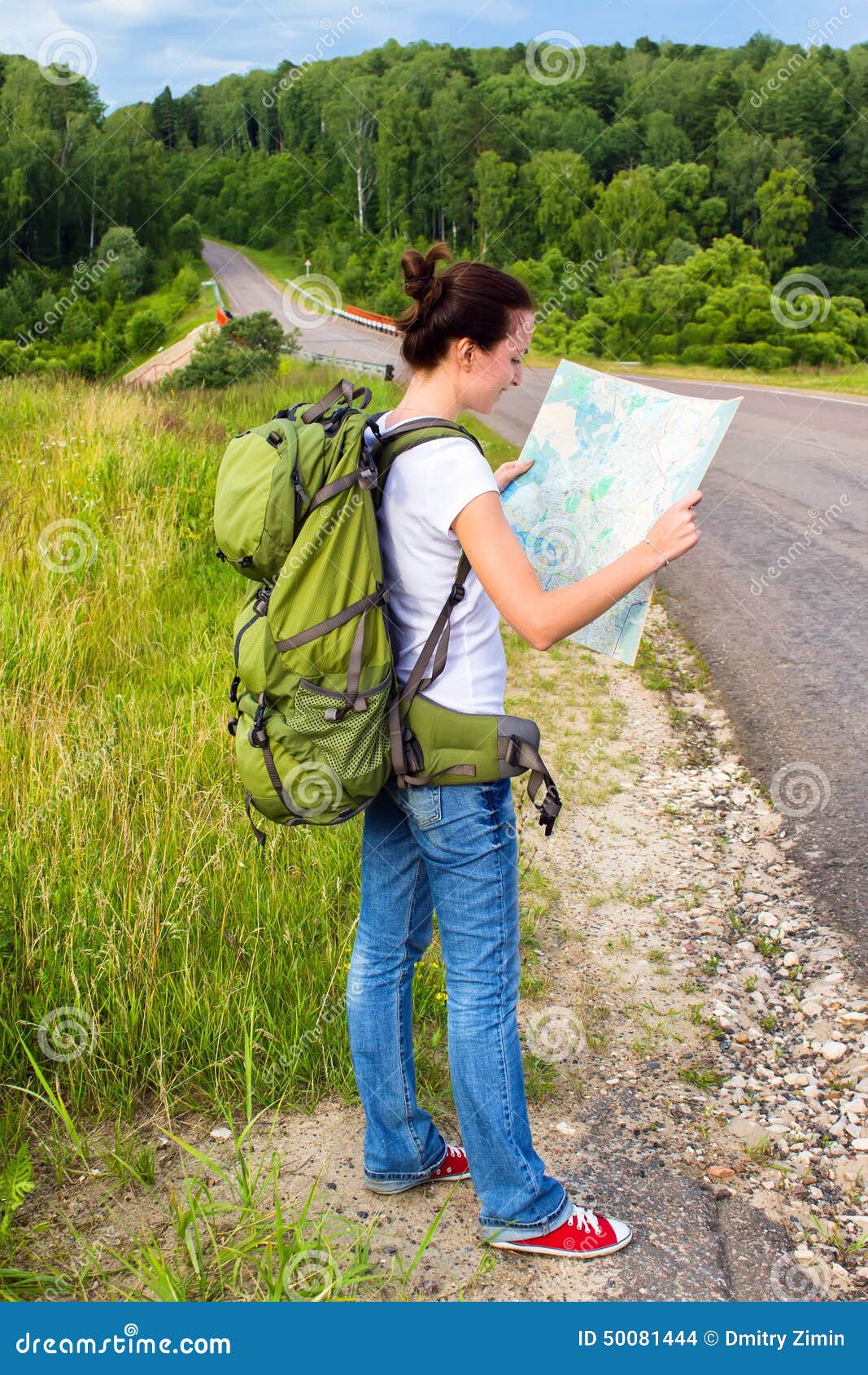 Woman hiker reading map stock photo. Image of nature - 50081444