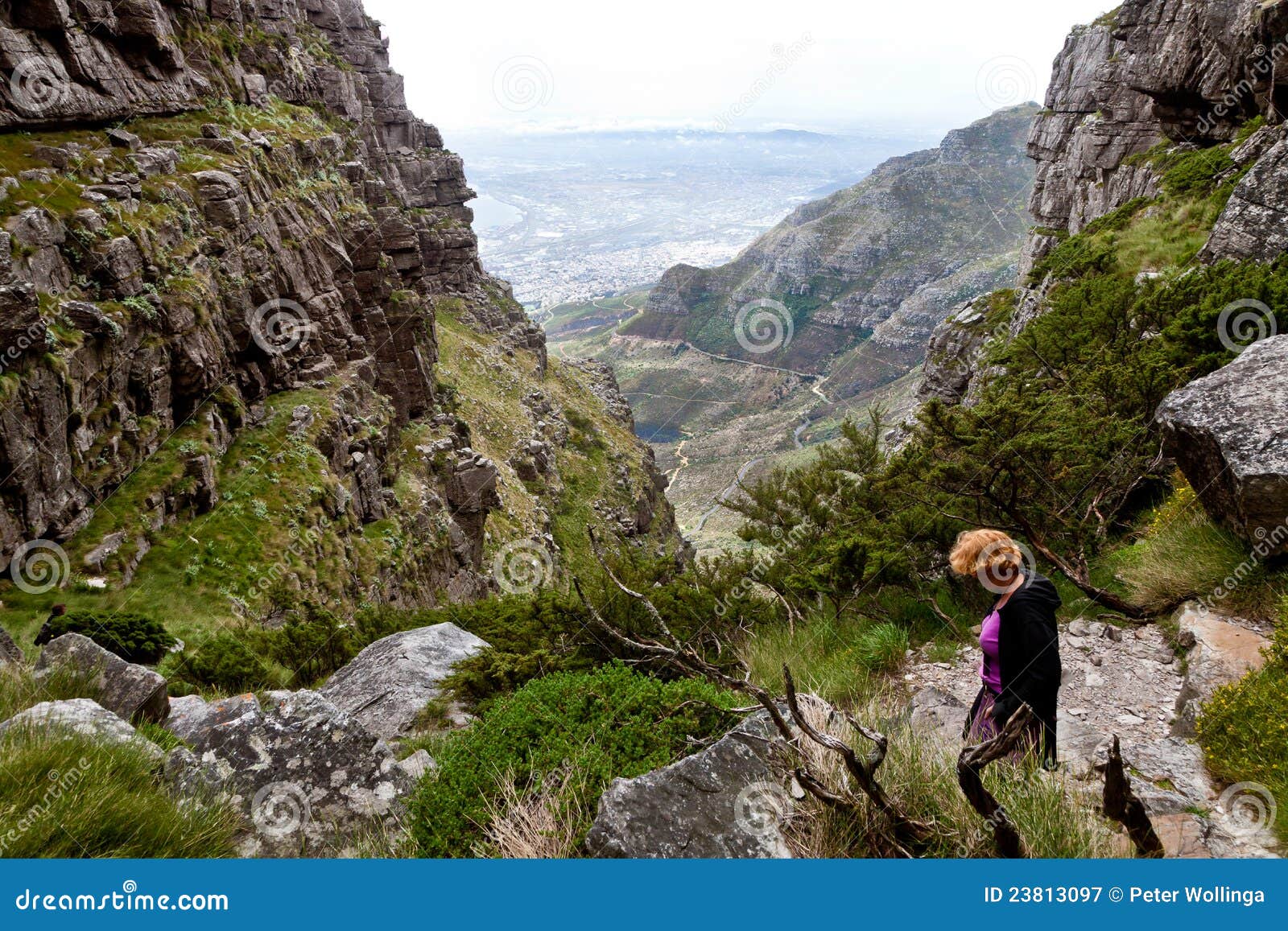Woman Hiking on the Table Mountain Stock Image - Image of summer ...