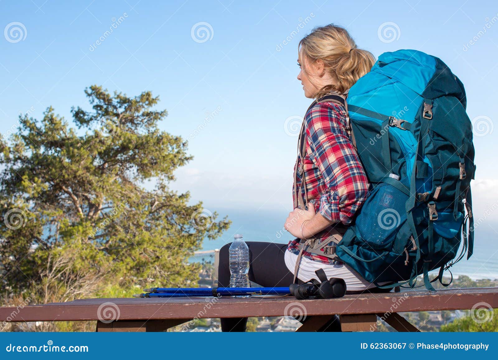 Woman hiking stock image. Image of exercising, backpacker - 62363067