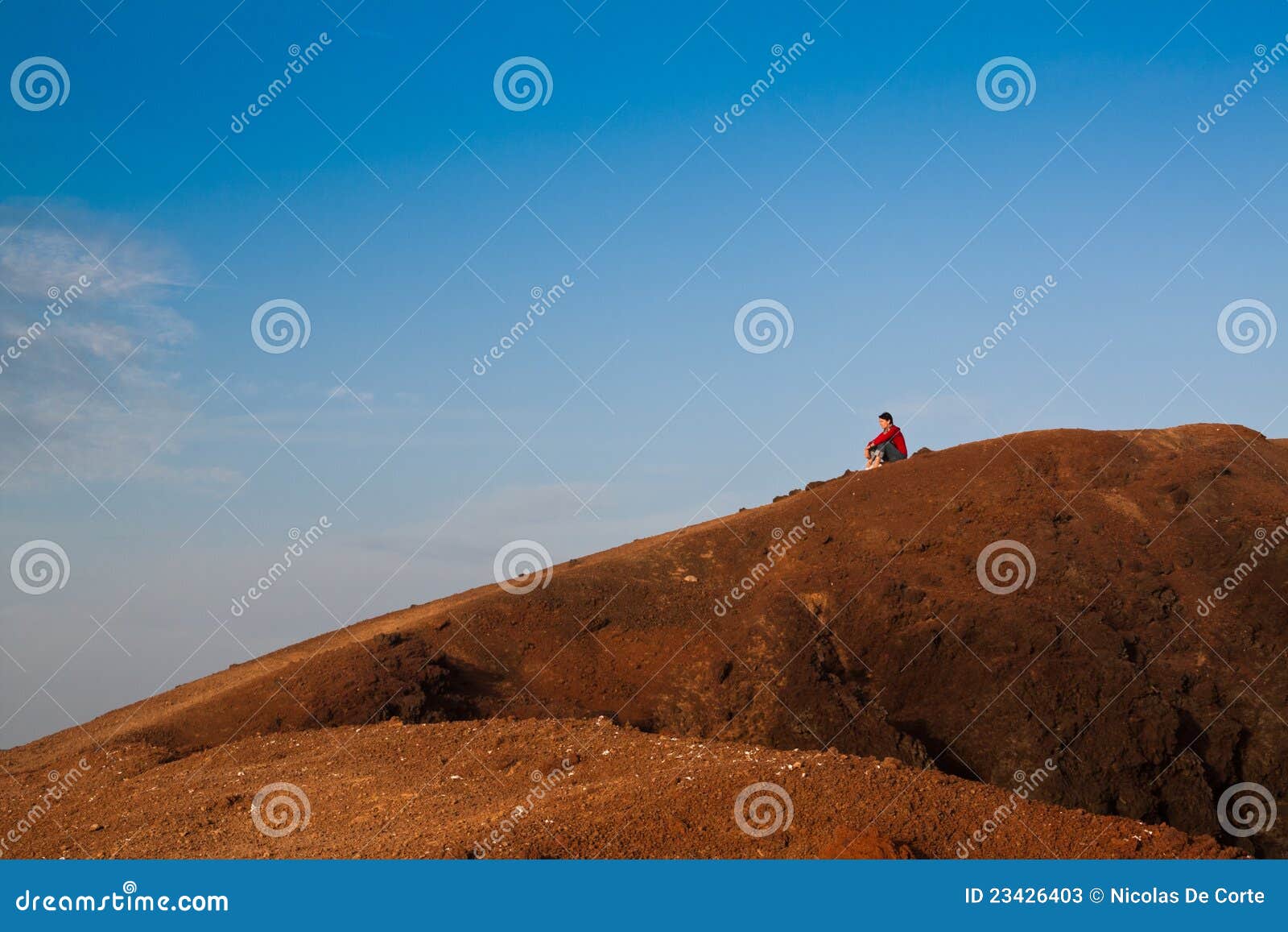 Woman on a Hill Looking Down Stock Image - Image of person, sunbathing ...