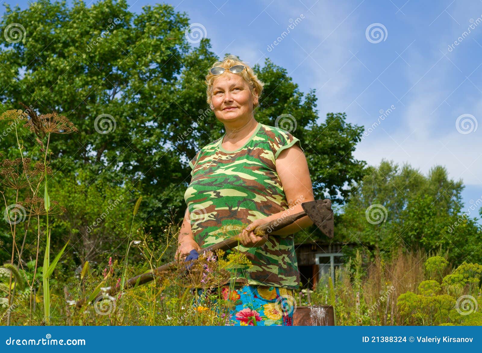 Woman with hoe 4 stock photo. Image of cheerful, pulling - 21388324