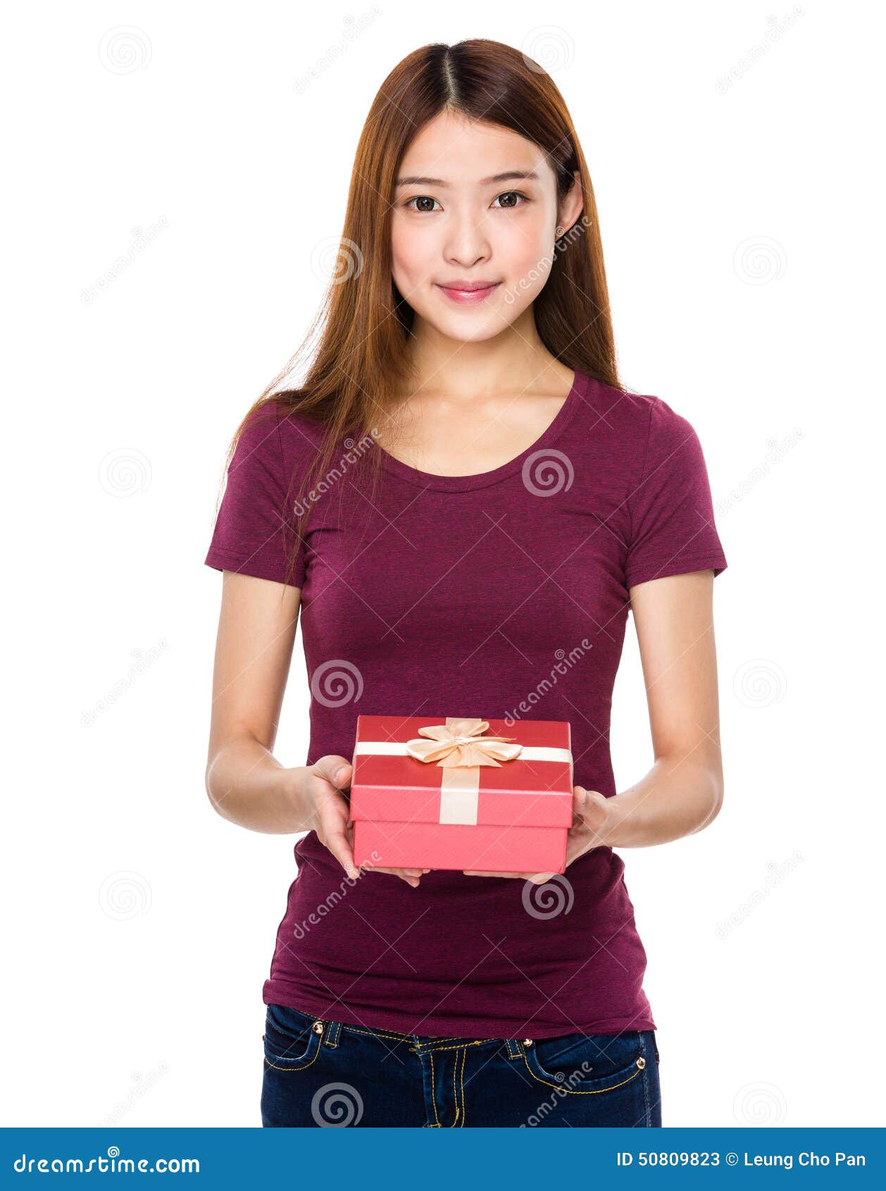Woman hold with a gift stock image. Image of surprise - 50809823