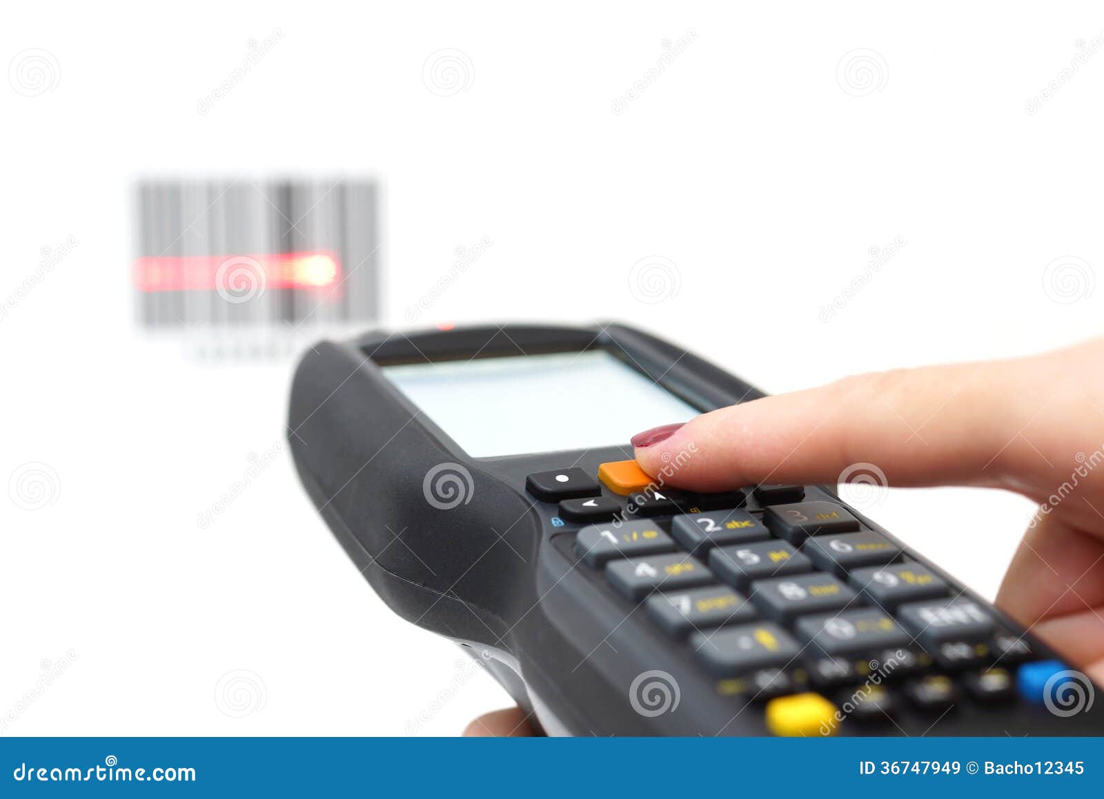 Woman Hold Scanner and Scans Barcode with Laser Stock Image - Image of ...