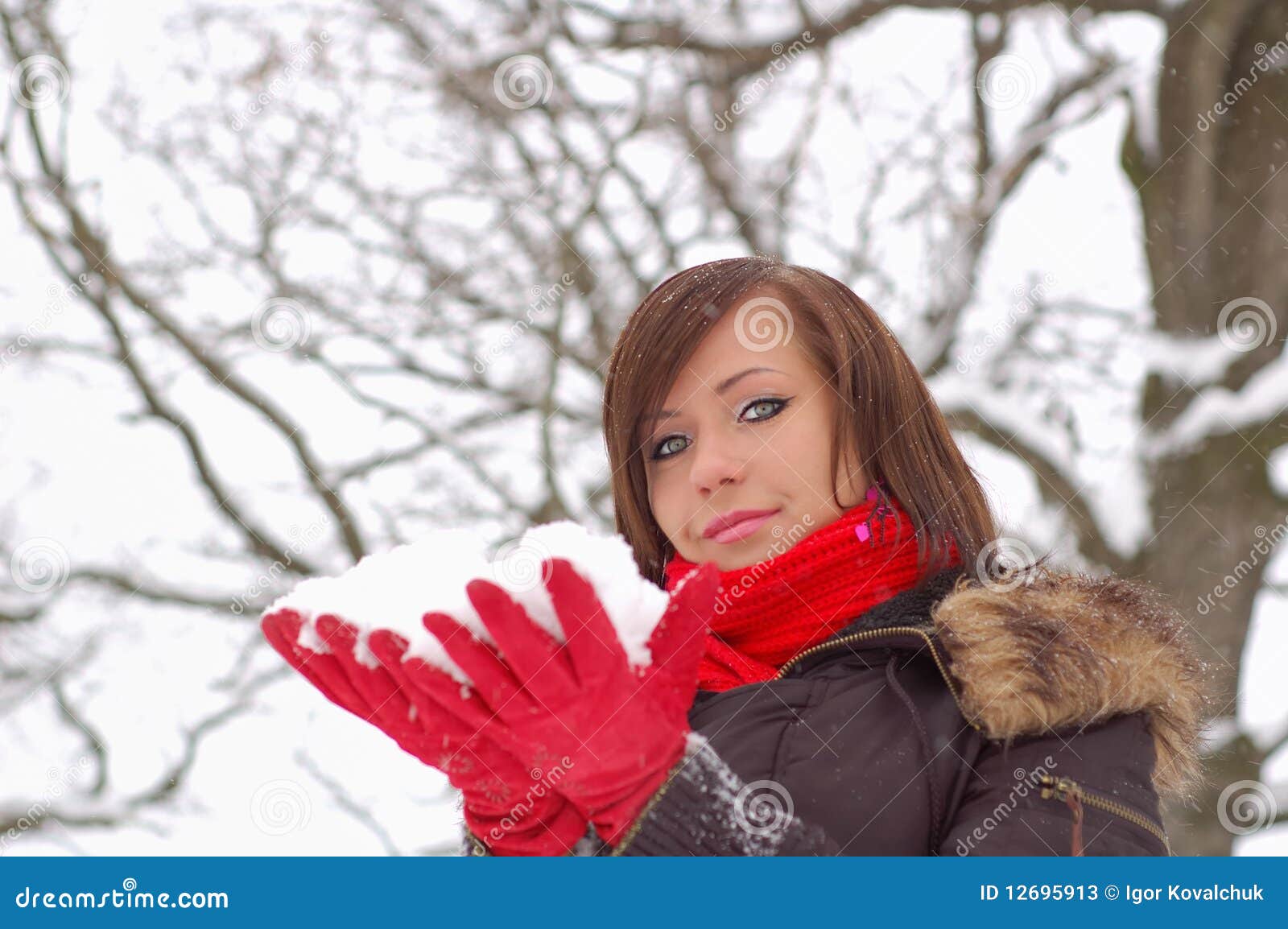Woman hold snow stock image. Image of gorgeous, playful - 12695913