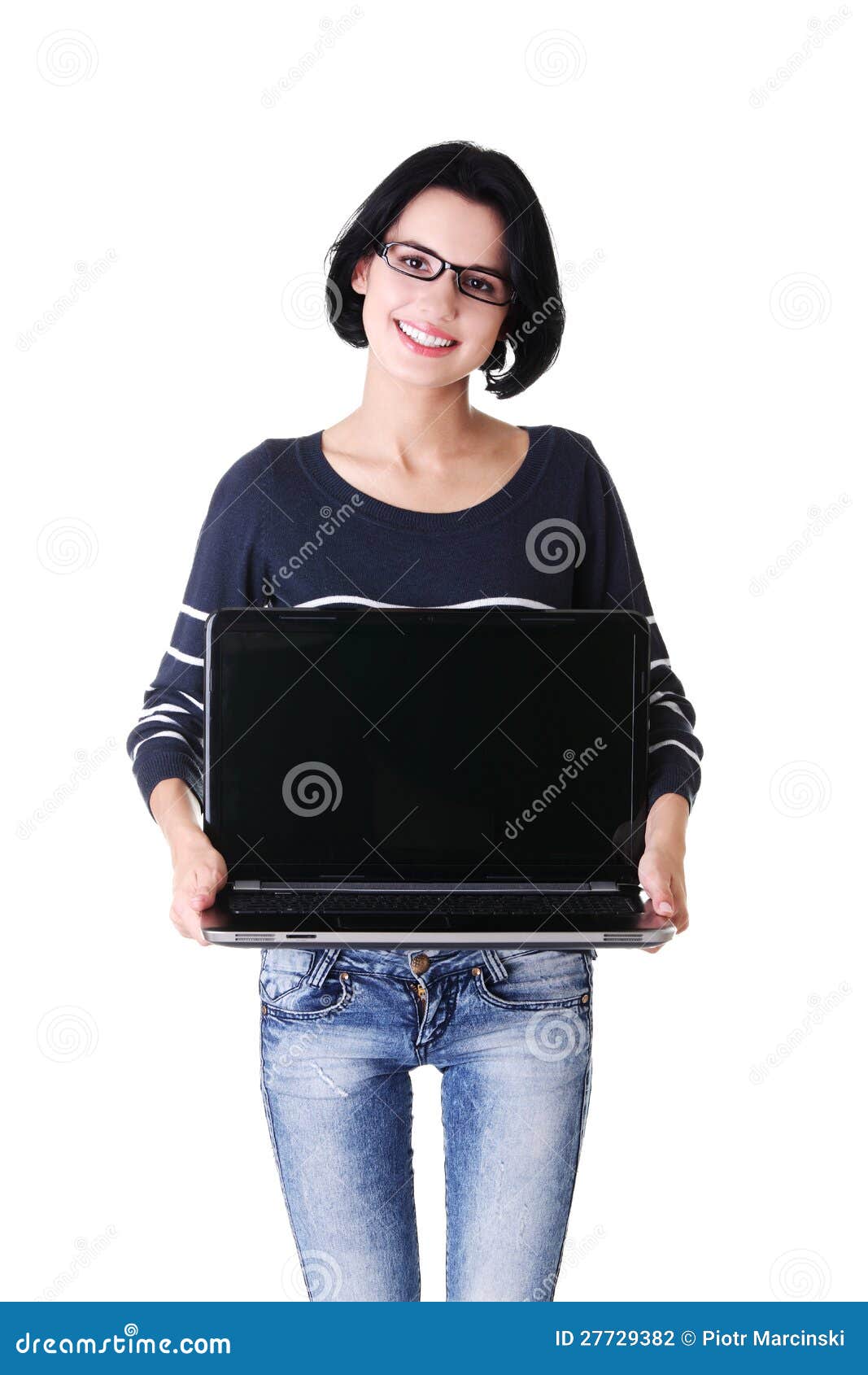 Woman Holding 17 Inch Laptop Stock Photo - Image of holding, copyspace ...