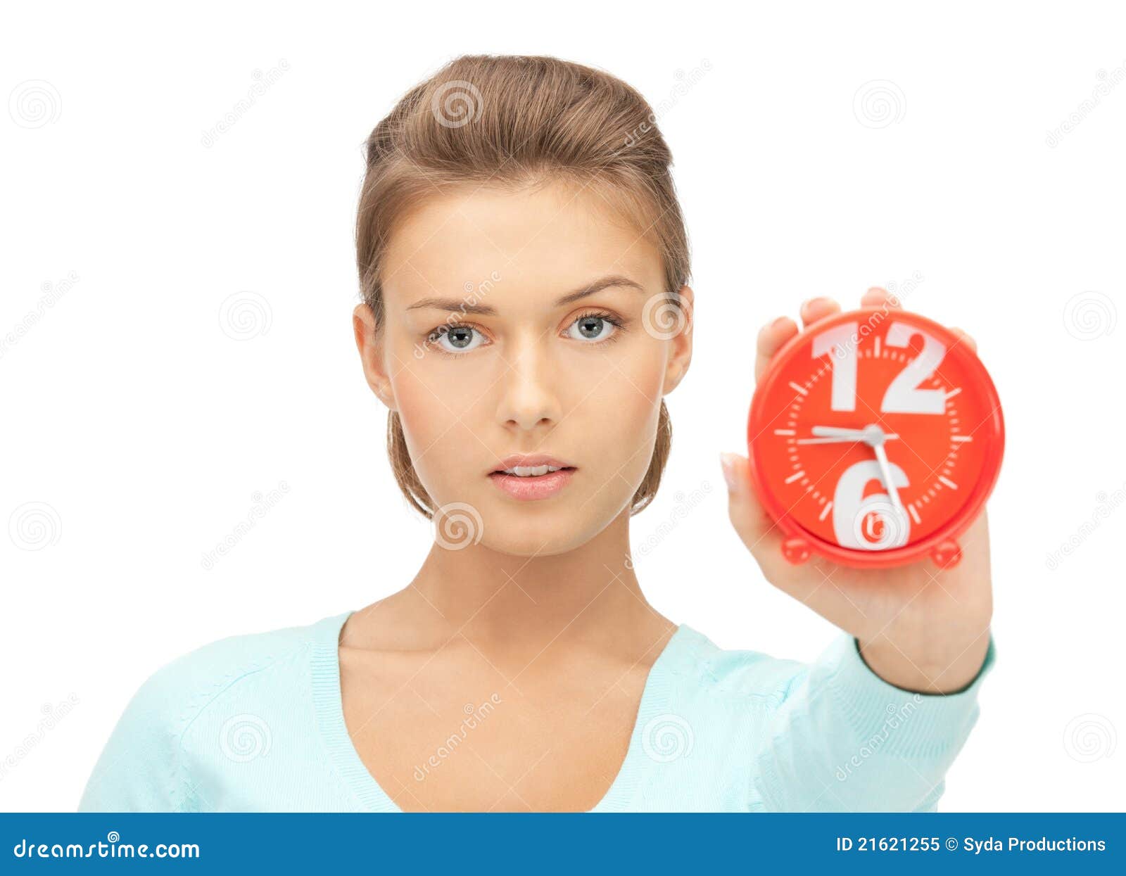 Woman holding alarm clock stock image. Image of female - 21621255