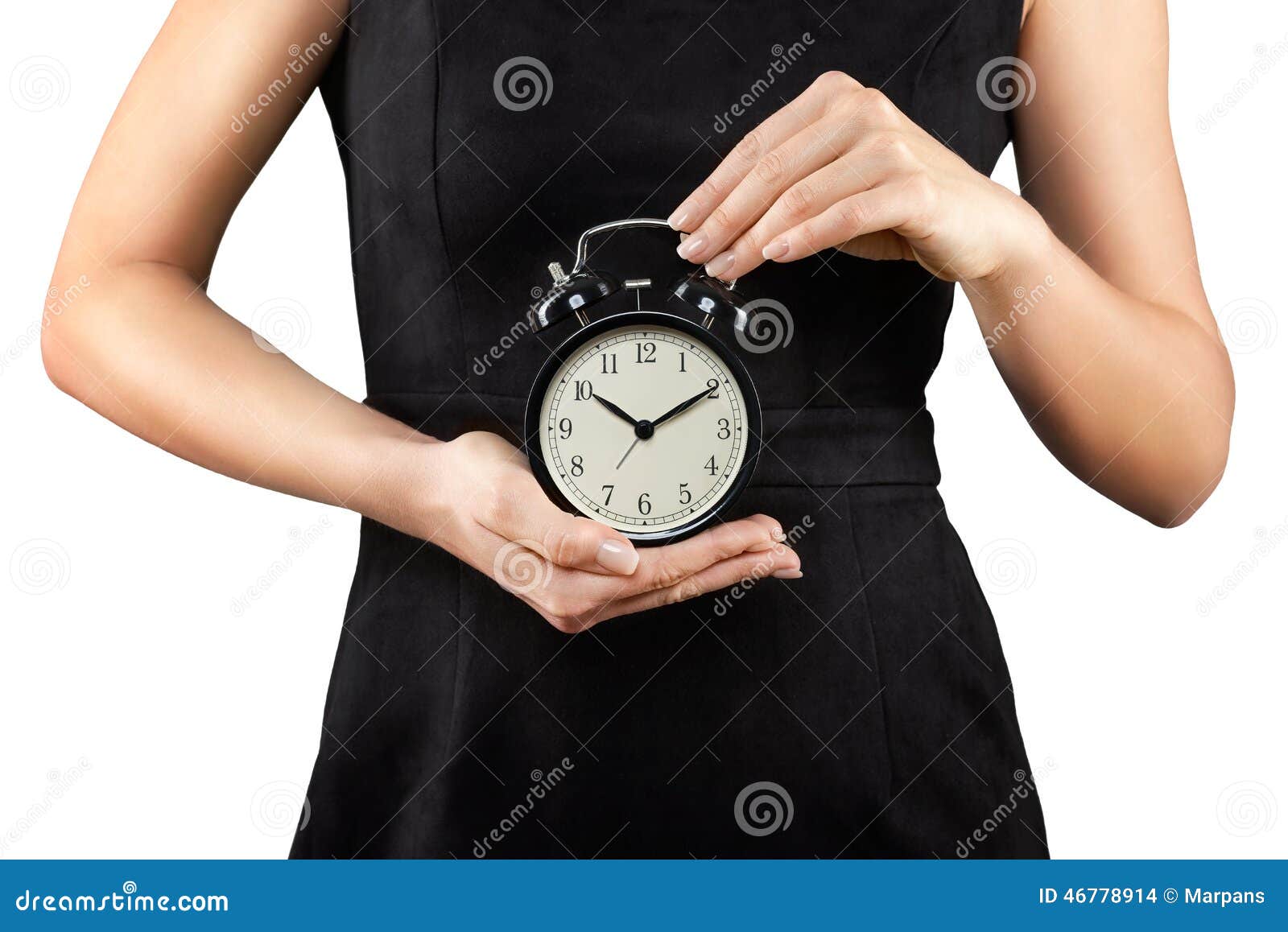 Woman Holding Alarm Clock In Hands, Isolated On White Stock Photo ... Woman Holding Alarm Clock In Hands, Isolated On White Stock Photo ...