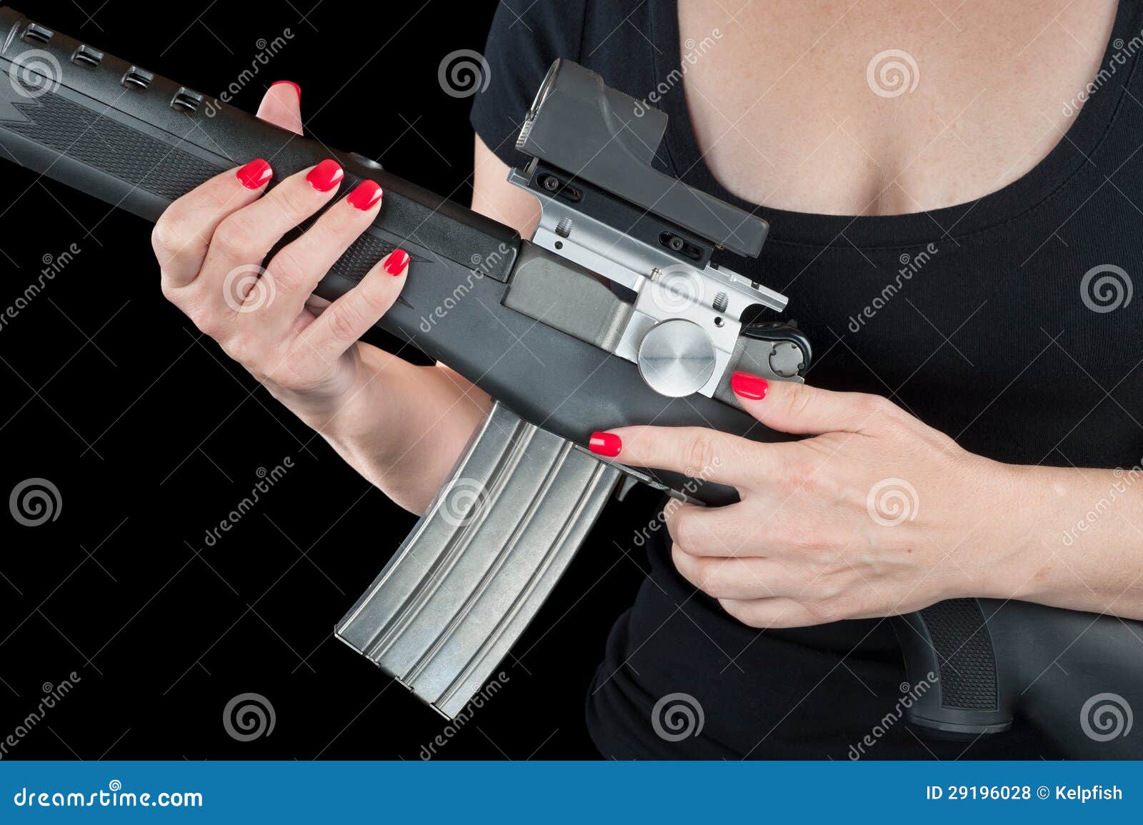 Woman Holding Assault Rifle Stock Photo - Image of defense, control ...