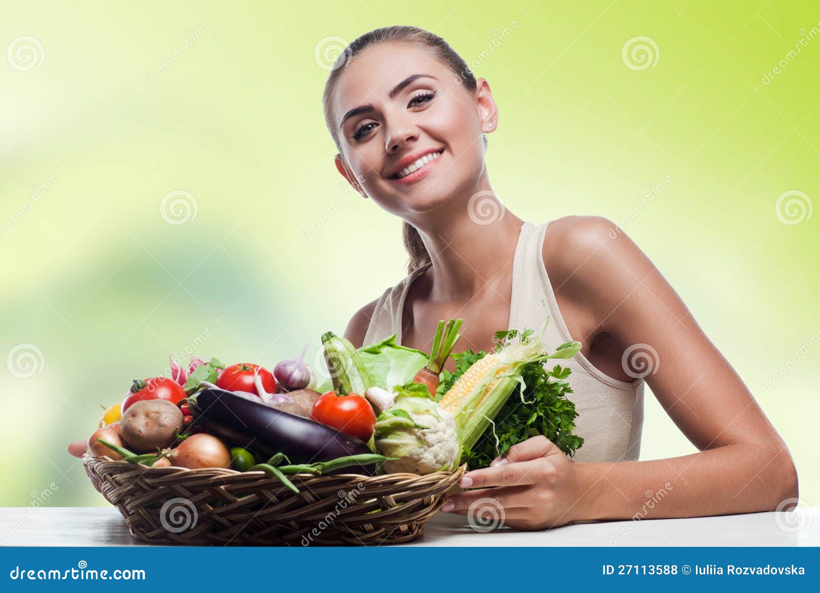 Woman Holding Basket with Vegetable Stock Photo - Image of lifestyle ...