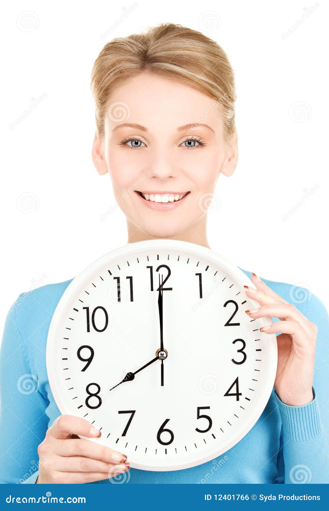 Woman holding big clock stock photo. Image of businesspeople - 12401766