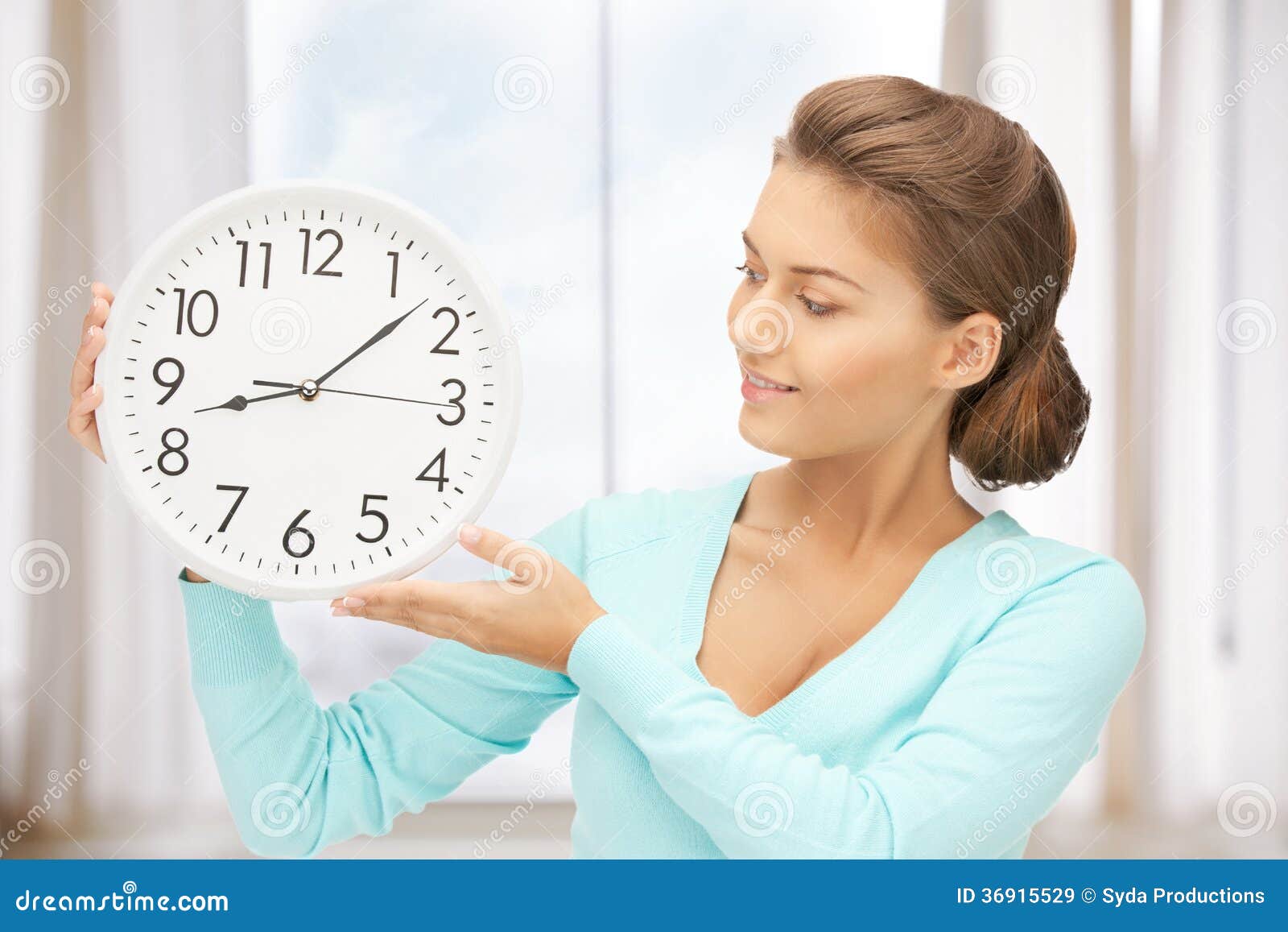 Woman holding big clock stock image. Image of human, deadline - 36915529