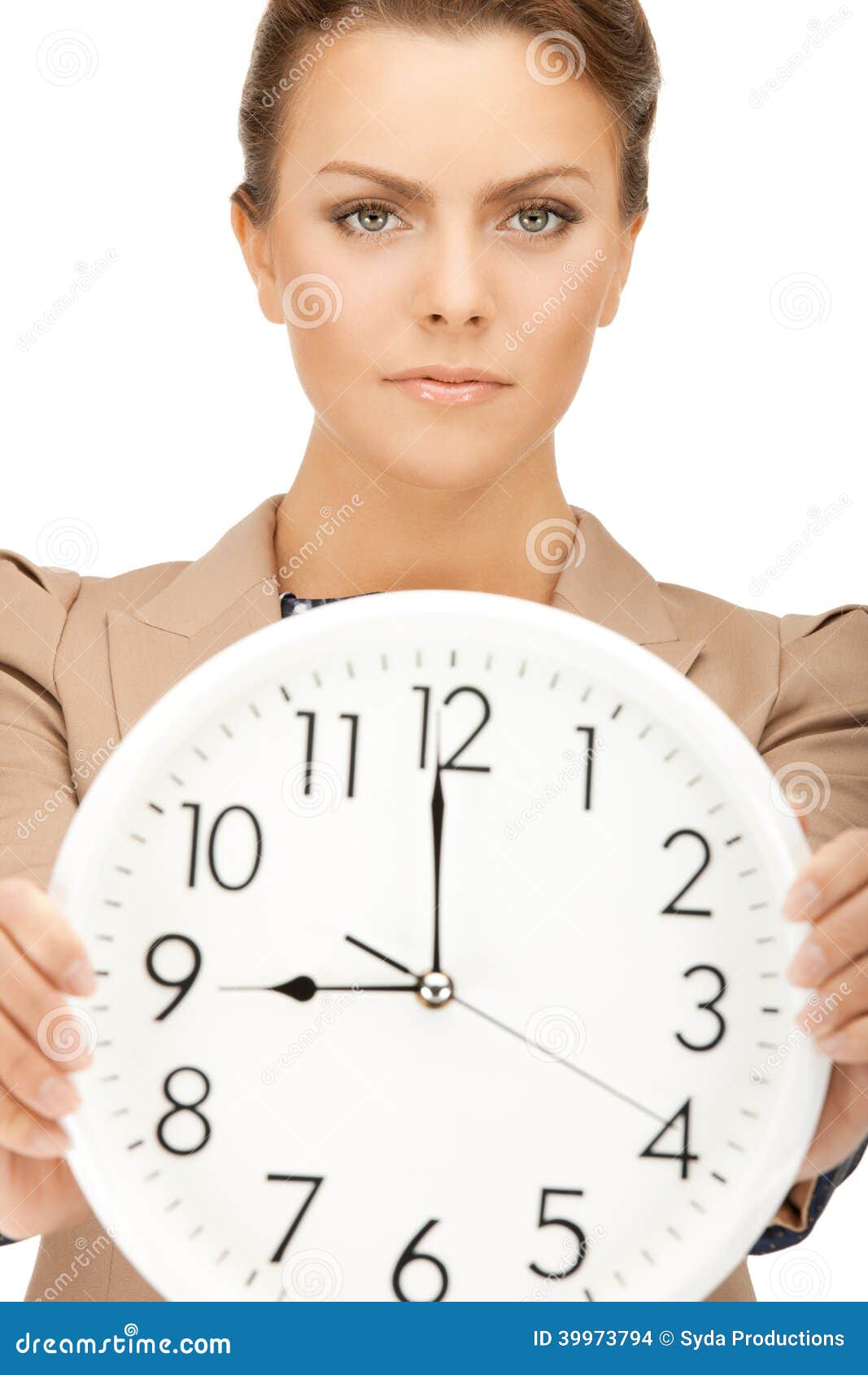 Woman holding big clock stock photo. Image of corporate - 39973794