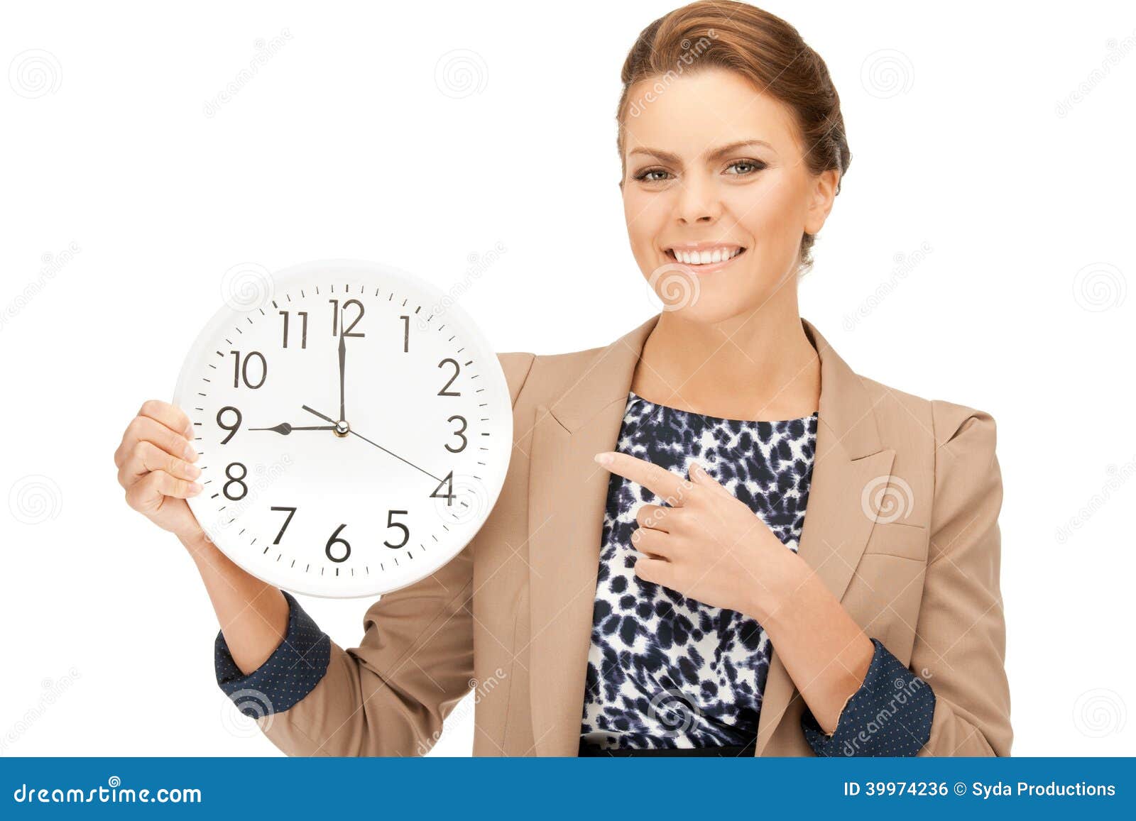 Woman holding big clock stock photo. Image of deadline - 39974236