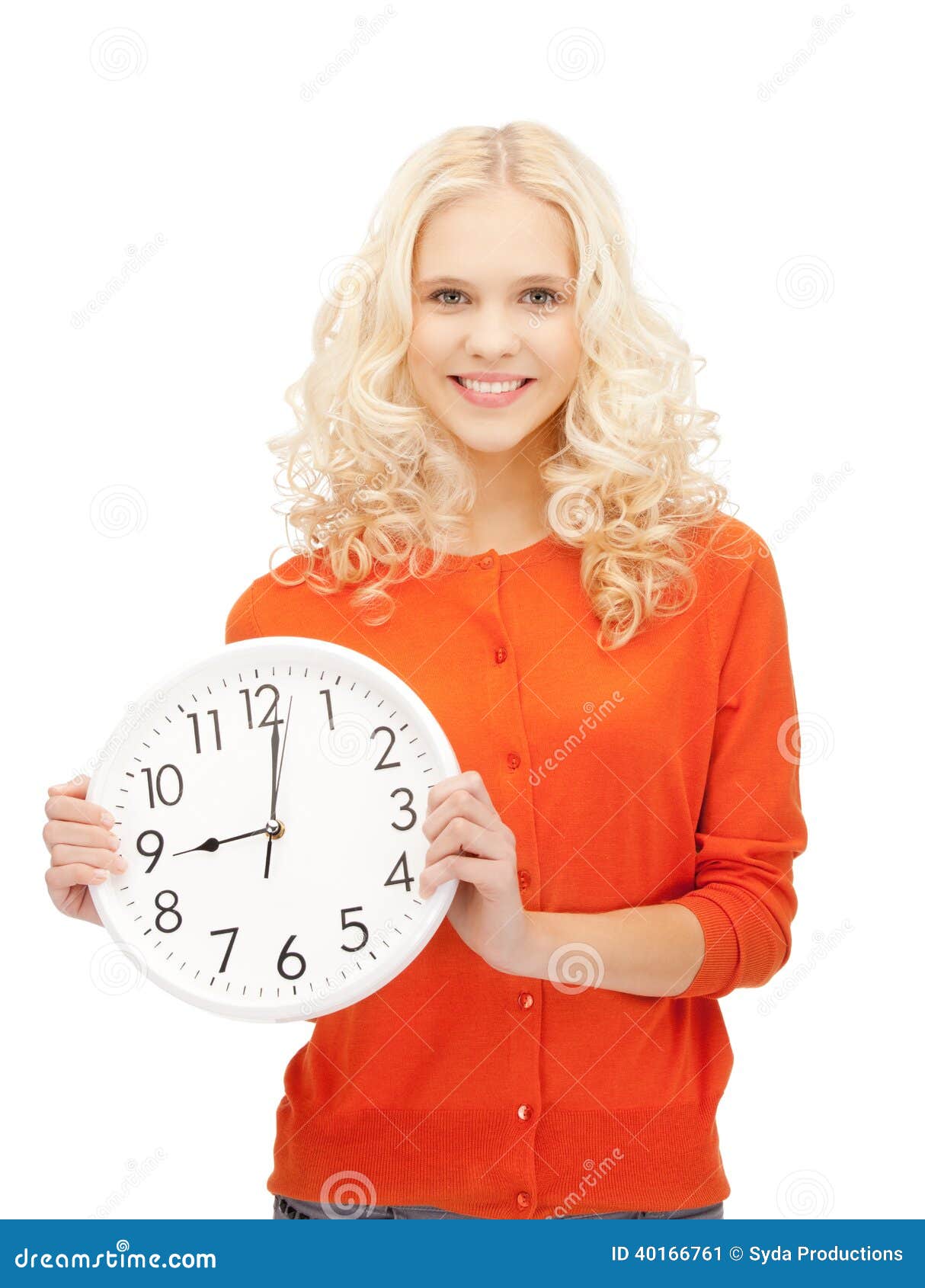 Woman holding big clock stock image. Image of late, nice - 40166761