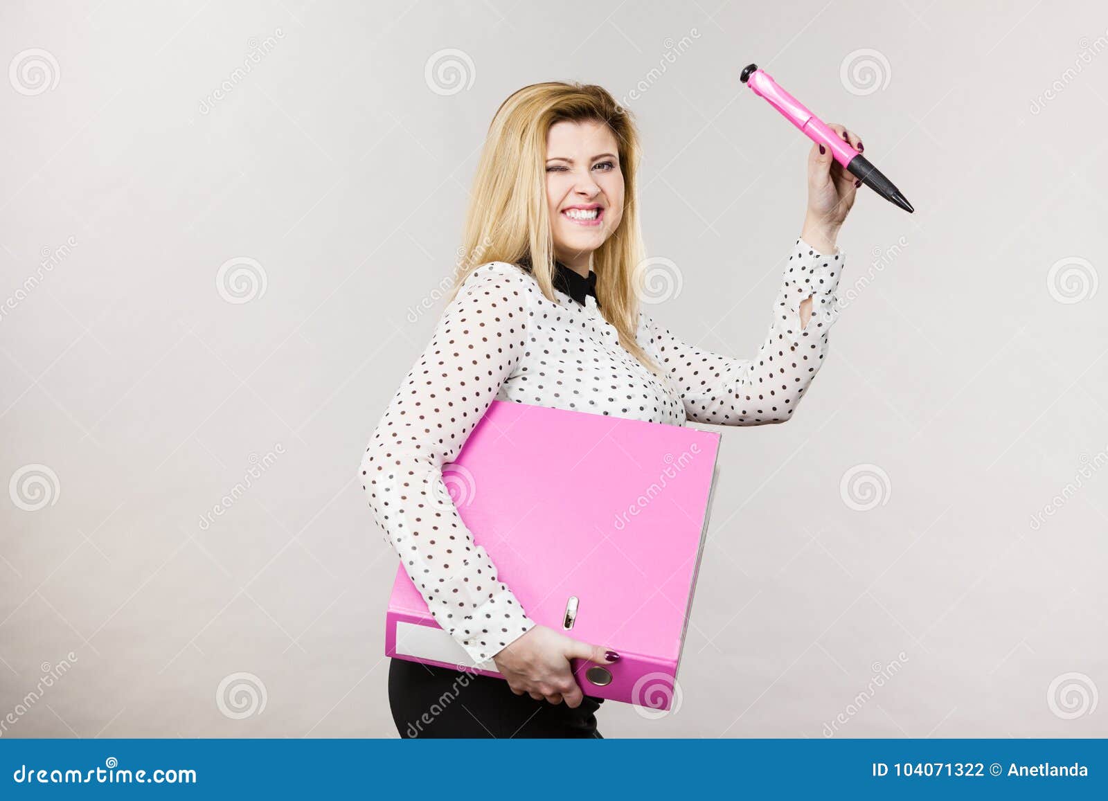 Woman Holding Binder with Documents Stock Photo - Image of pink ...