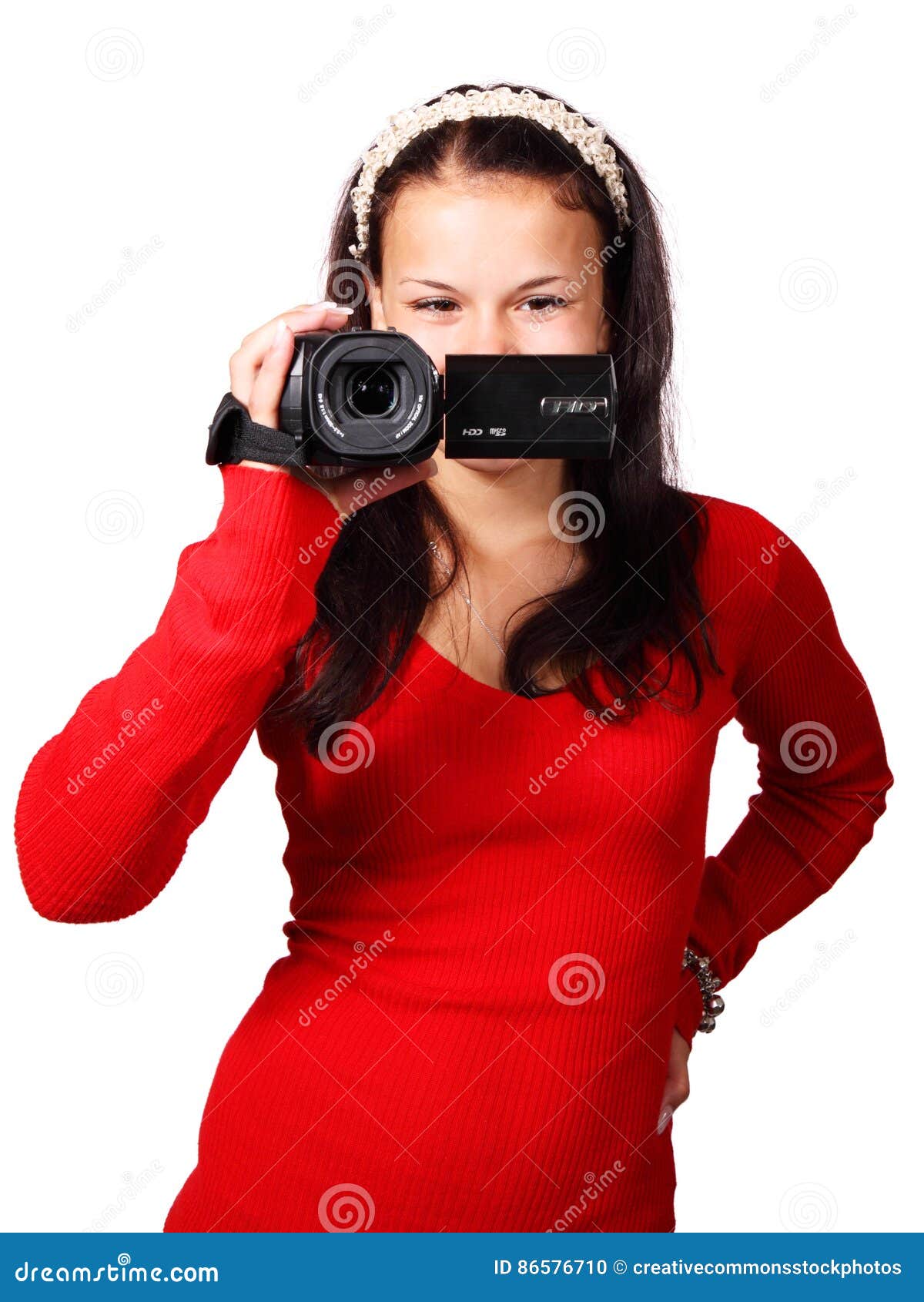 Woman Holding A Black Video Camera Picture. Image: 86576710