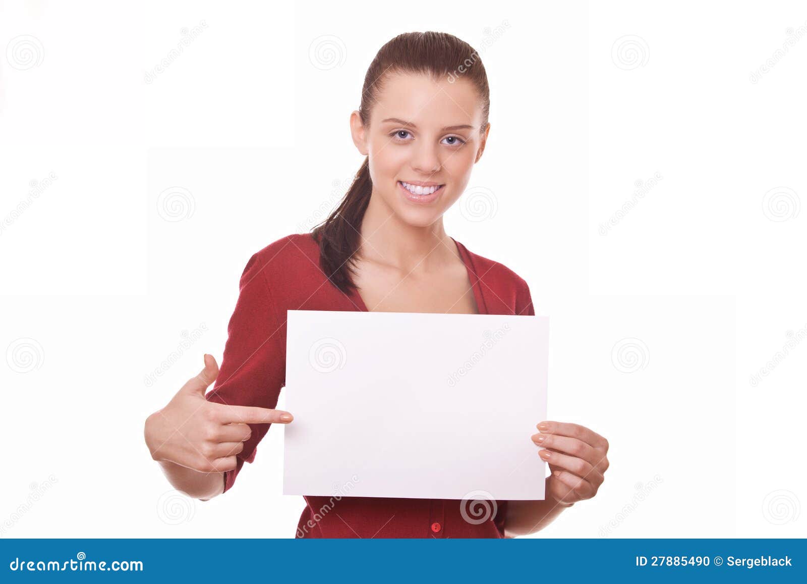 Woman holding blank board stock photo. Image of board - 27885490