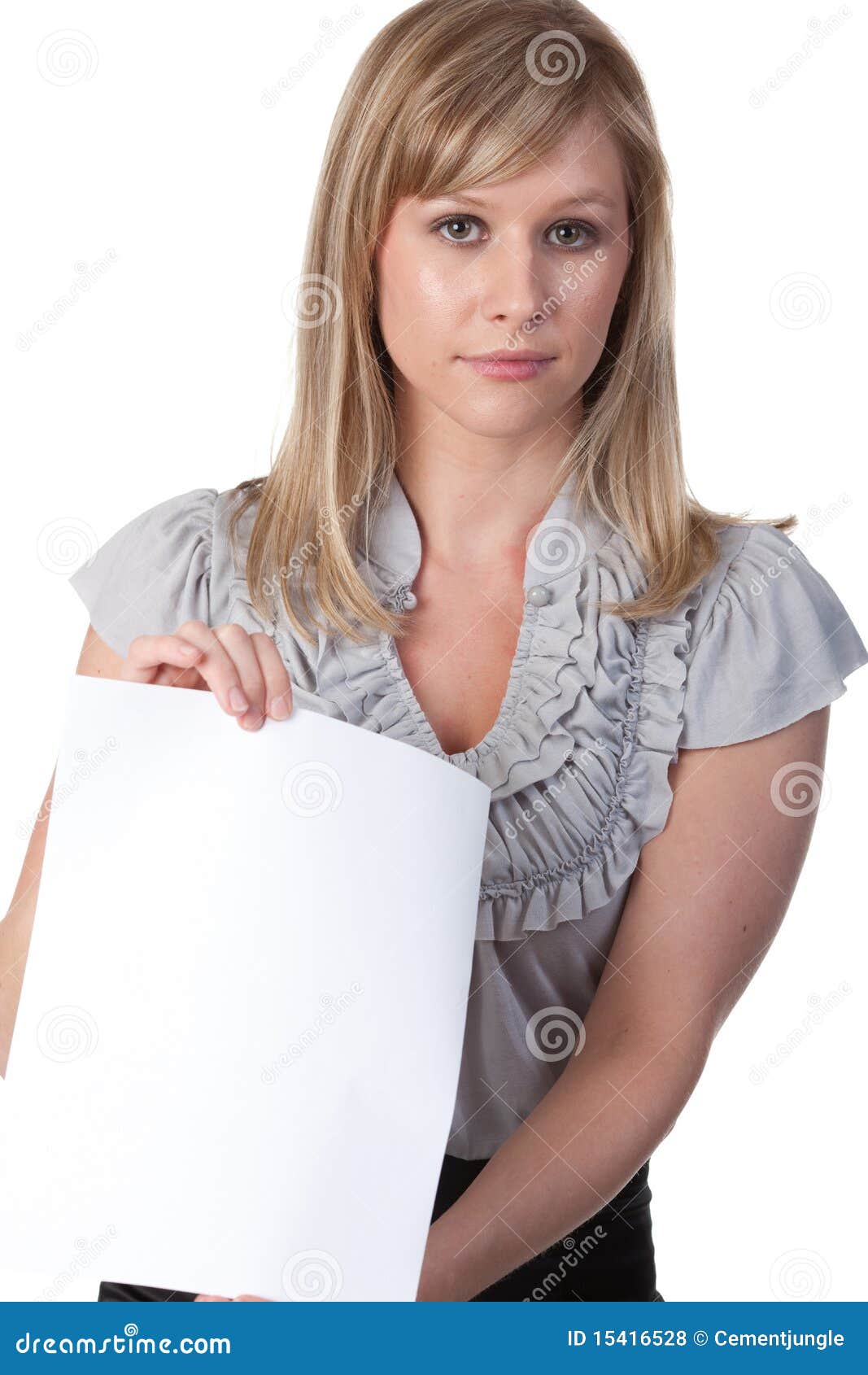 Woman Holding A Blank Sheet Of Paper Stock Photo - Image of paper ...