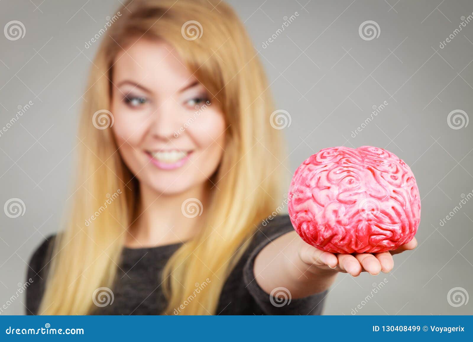 Woman Holding Brain Having Idea Stock Image - Image of intellect, ideas ...