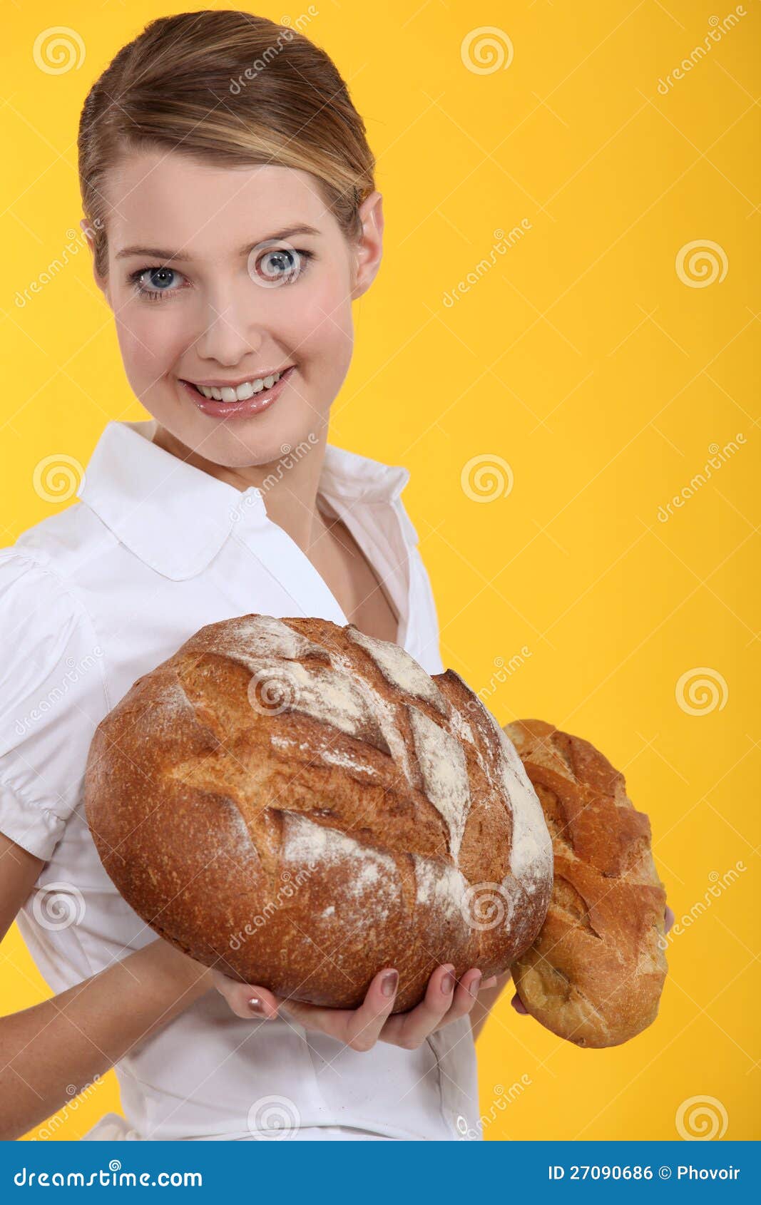 Woman holding bread stock photo. Image of displaying - 27090686