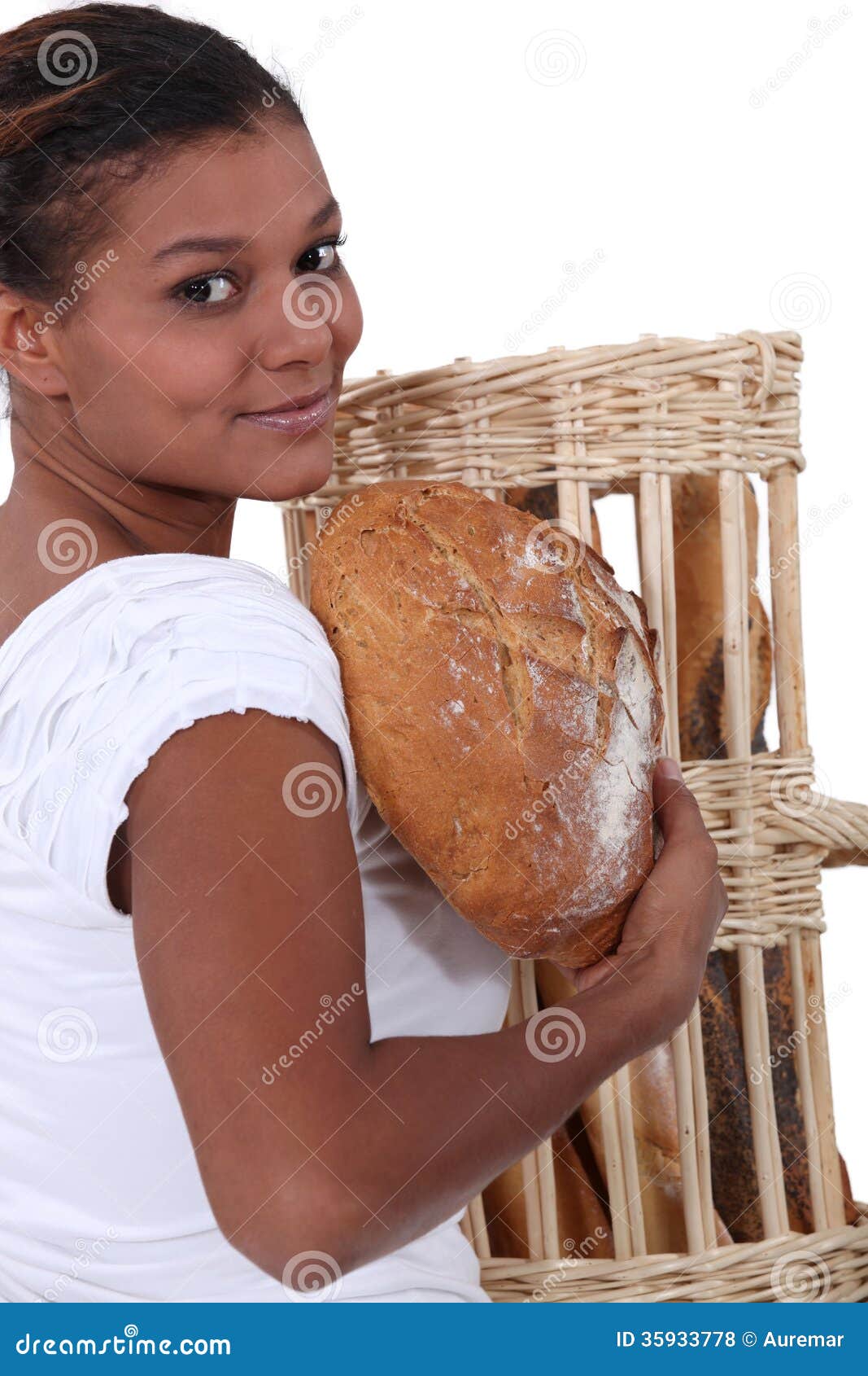 Woman holding bread stock photo. Image of croissant, breakfast - 35933778