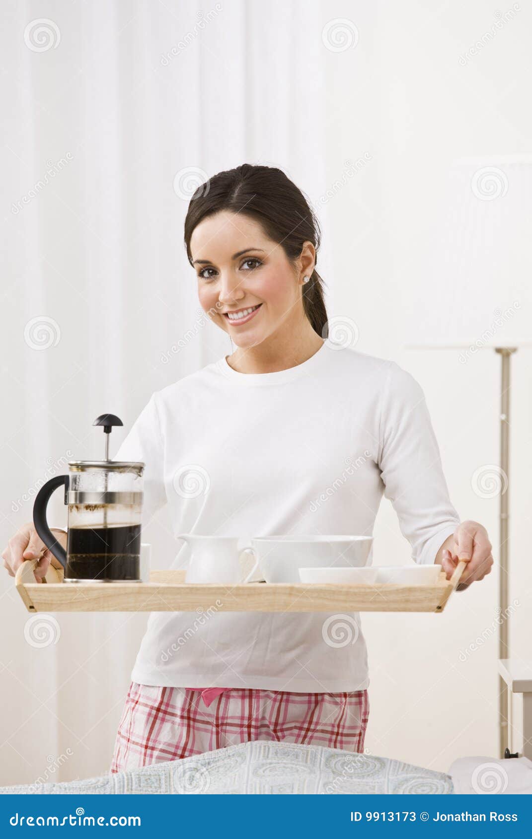 Woman Holding Breakfast Tray Stock Image - Image of brown, happiness ...