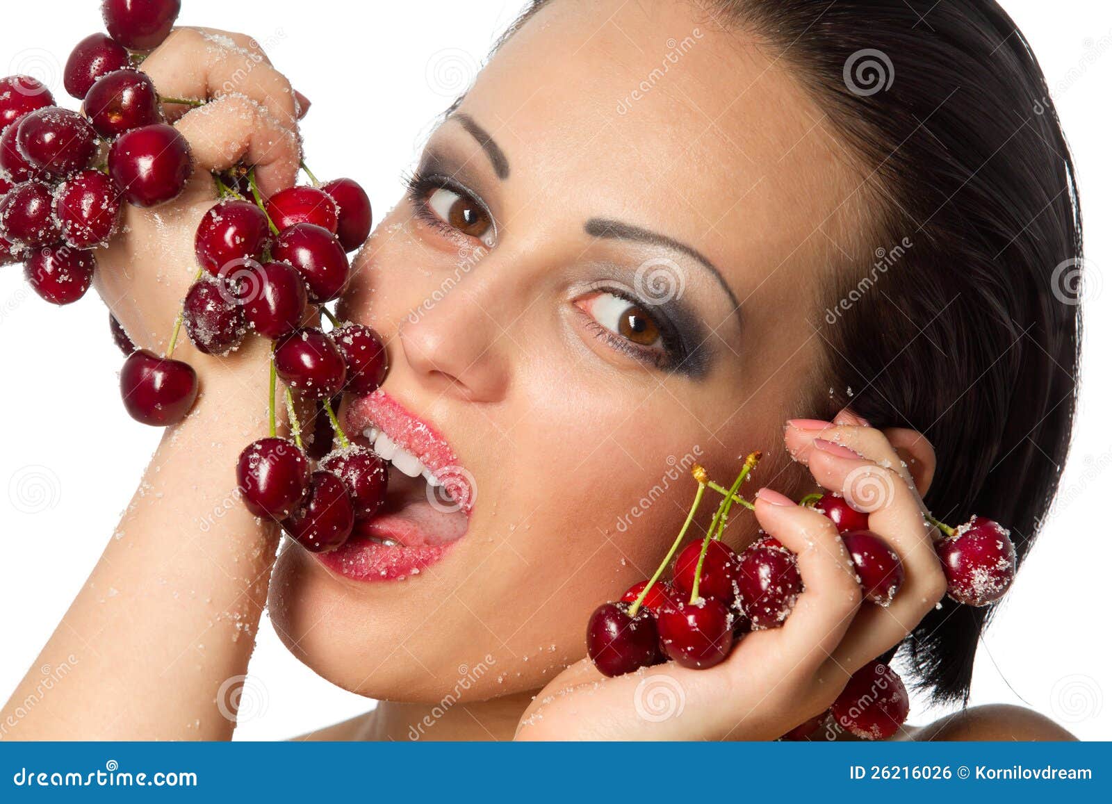 Woman Holding a Bunch of Red Cherries Stock Photo - Image of bunch ...