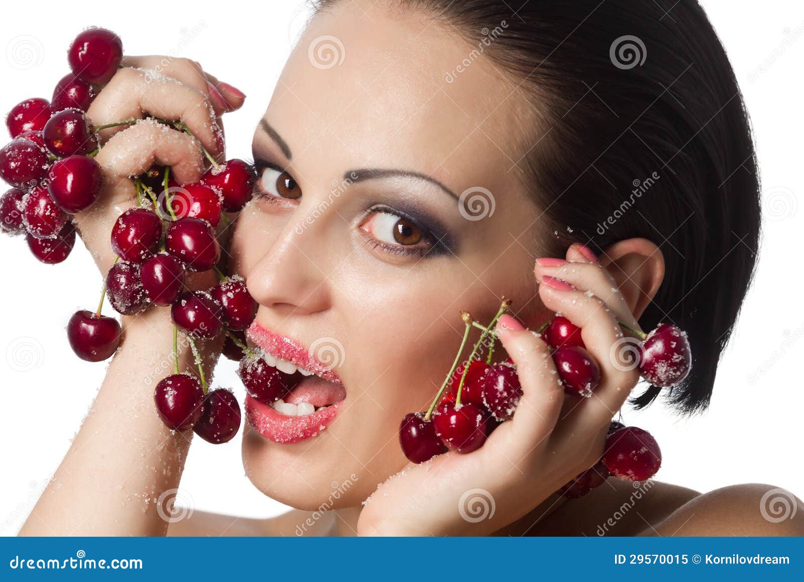 Woman Holding a Bunch of Red Cherries Stock Image - Image of natural ...
