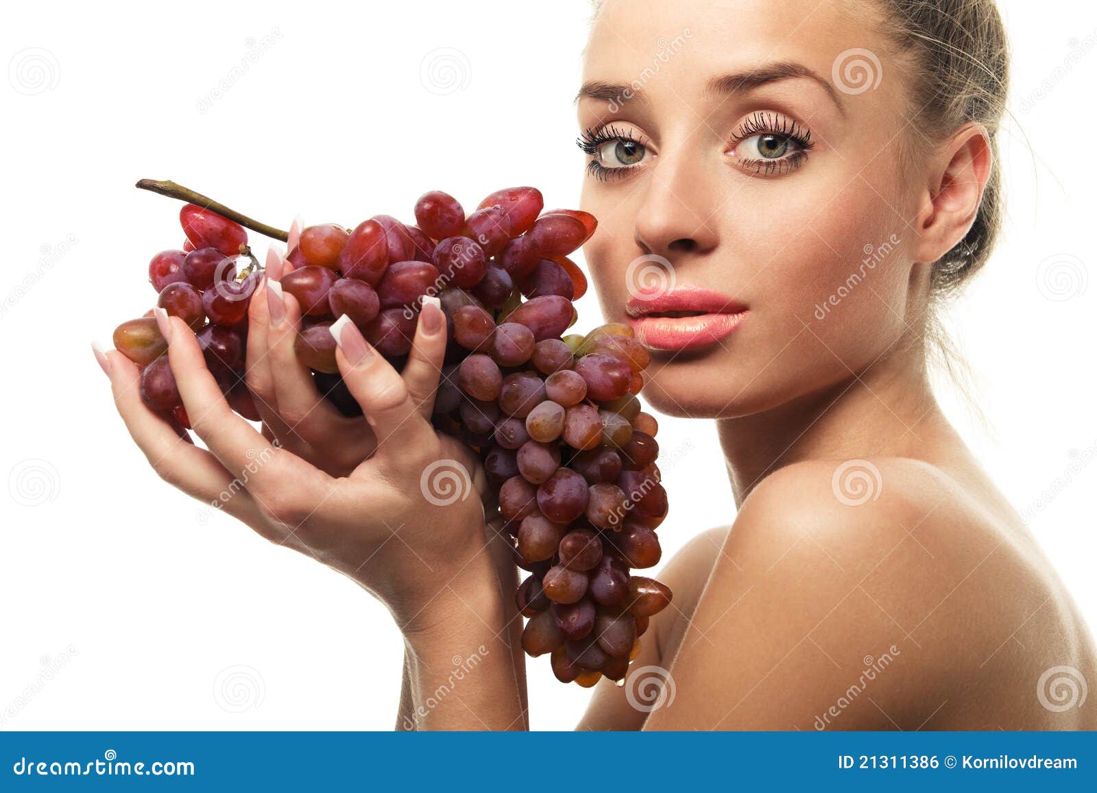 Woman Holding a Bunch of Red Grapes Stock Photo - Image of nourish ...