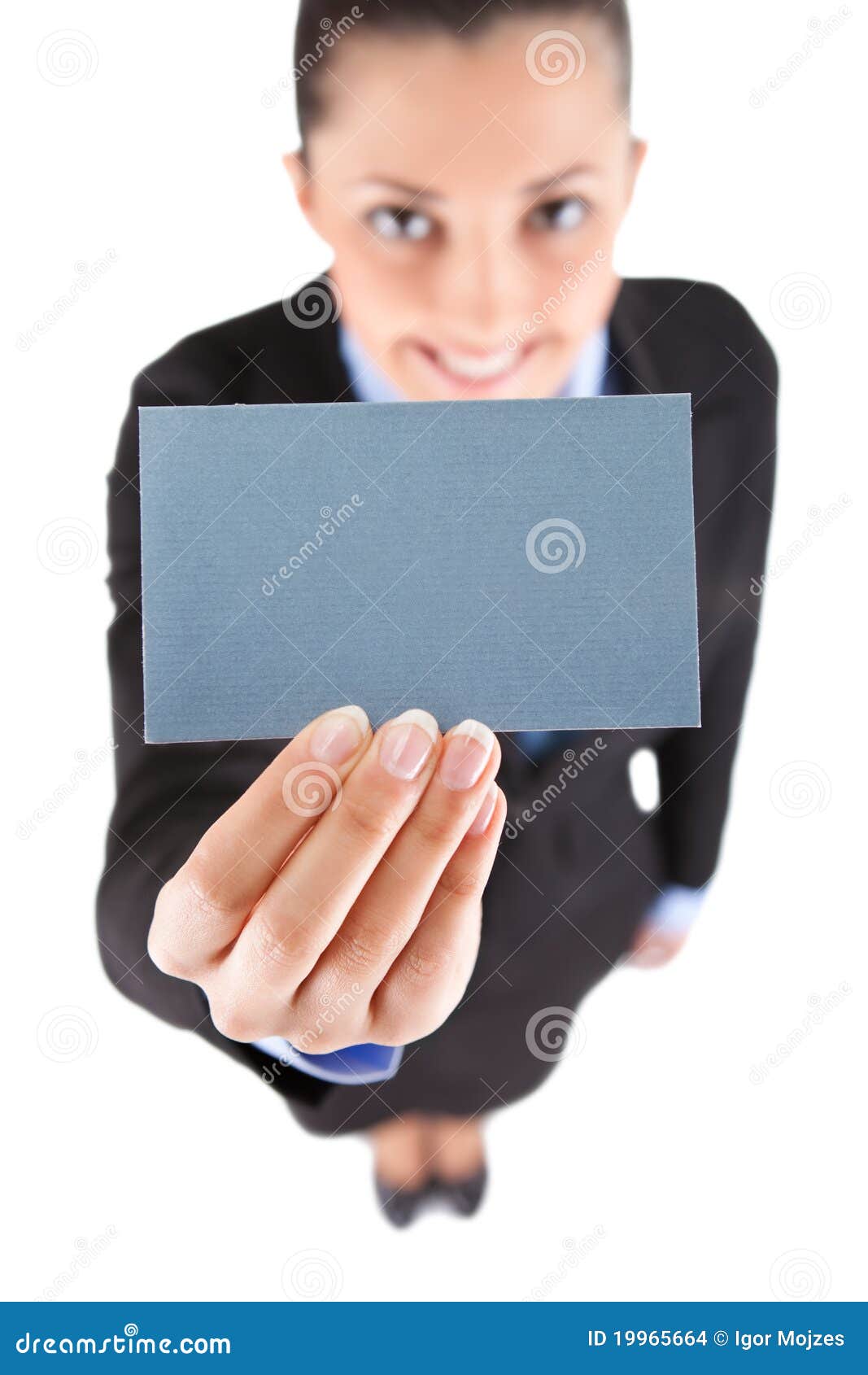 Woman Holding Business Card Stock Photo - Image of close, cheerful ...