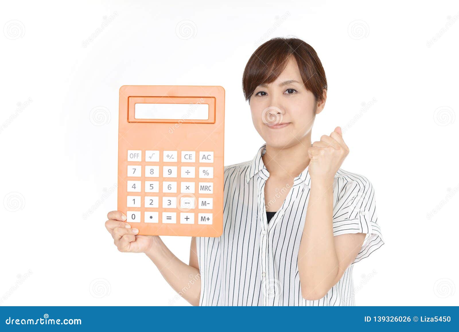Woman holding a calculator stock photo. Image of expenditure - 139326026