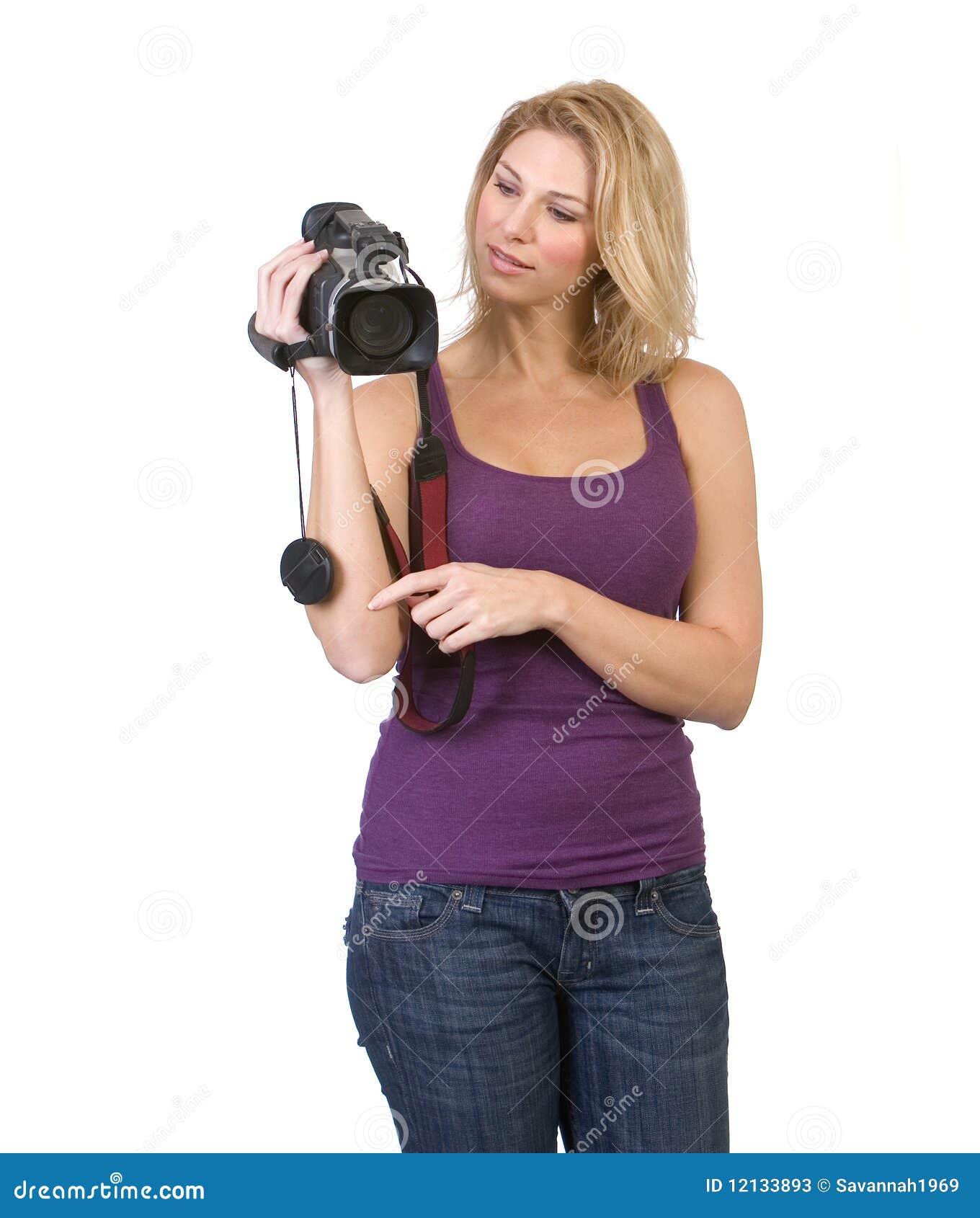 Woman holding camcorder stock image. Image of attractive - 12133893