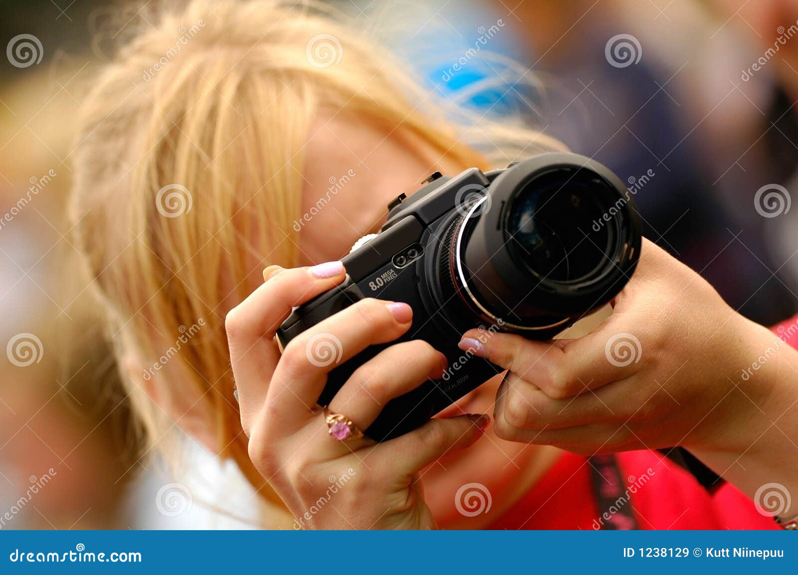 Woman holding camera stock image. Image of close, taking - 1238129