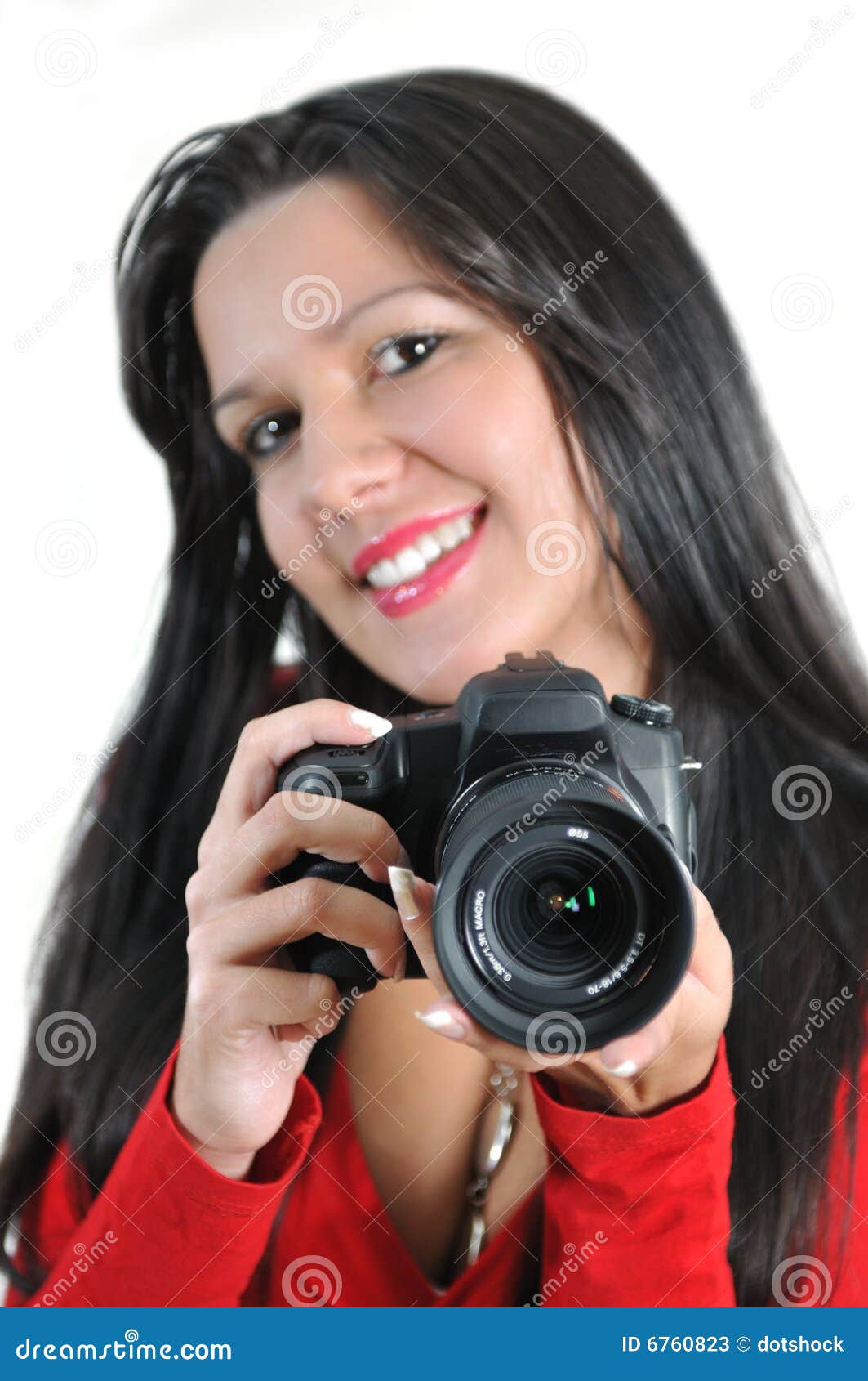 Woman Holding Camera in Hand T Stock Image - Image of girl, adult: 6760823