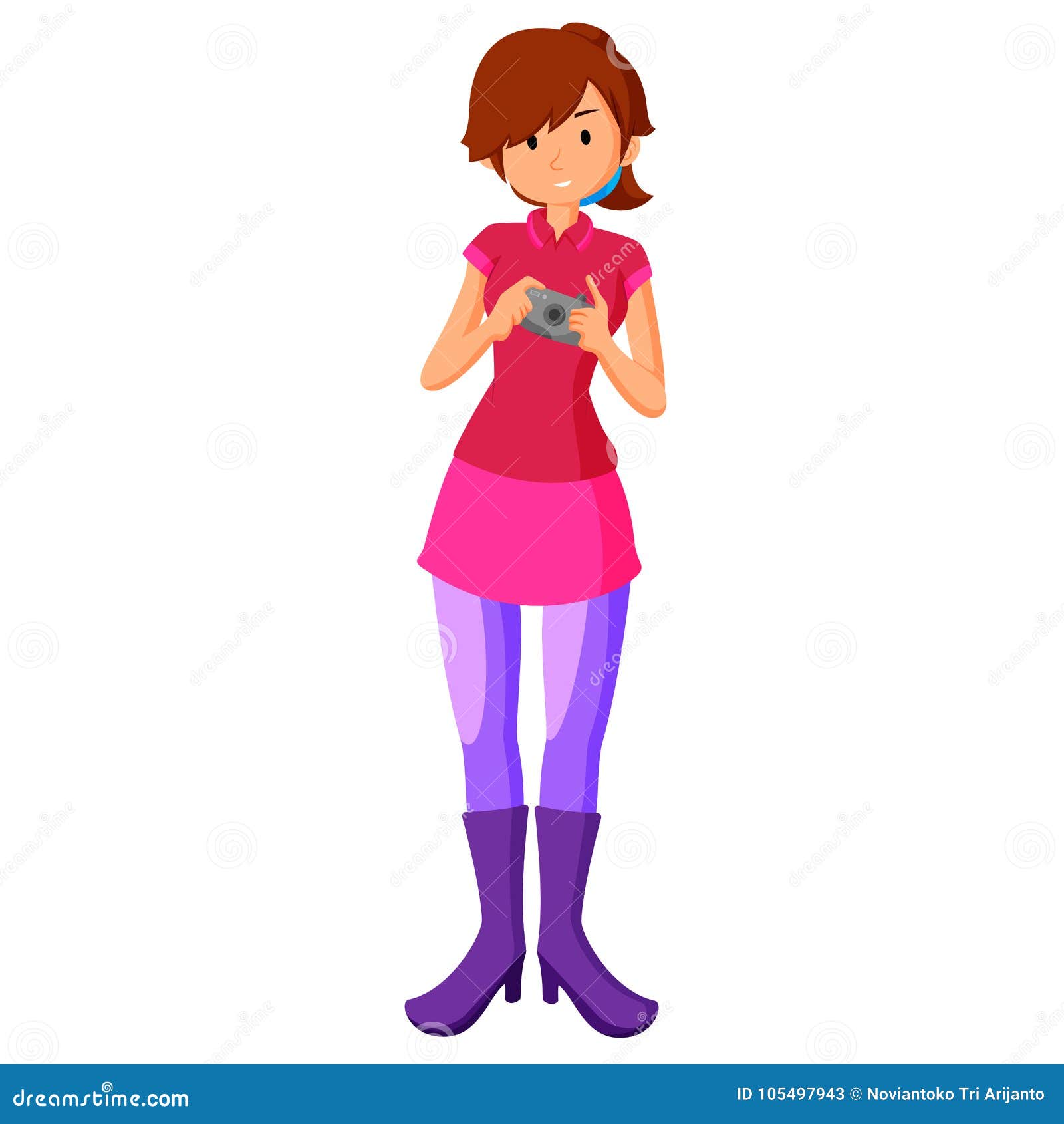 Woman holding camera stock vector. Illustration of mobile - 105497943