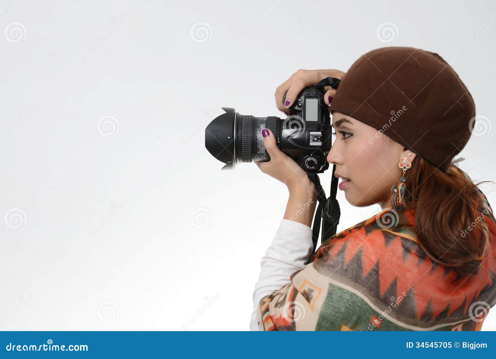 Woman holding camera stock image. Image of outside, shot - 34545705