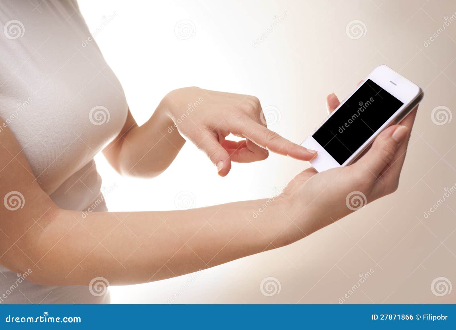 Woman holding cell phone stock photo. Image of device - 27871866
