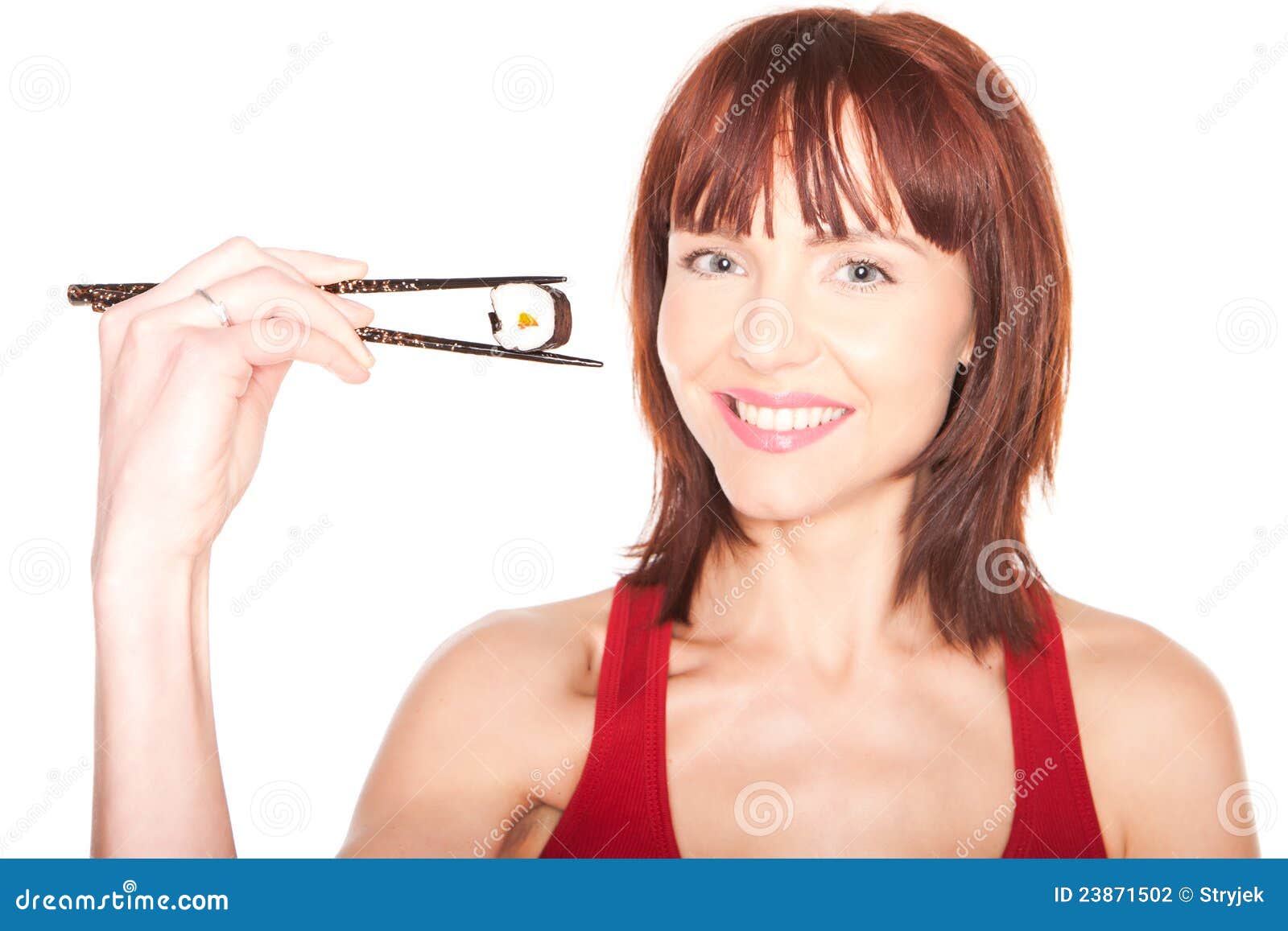 Woman Holding Chopsticks with Sushi Stock Photo - Image of gastronomy ...