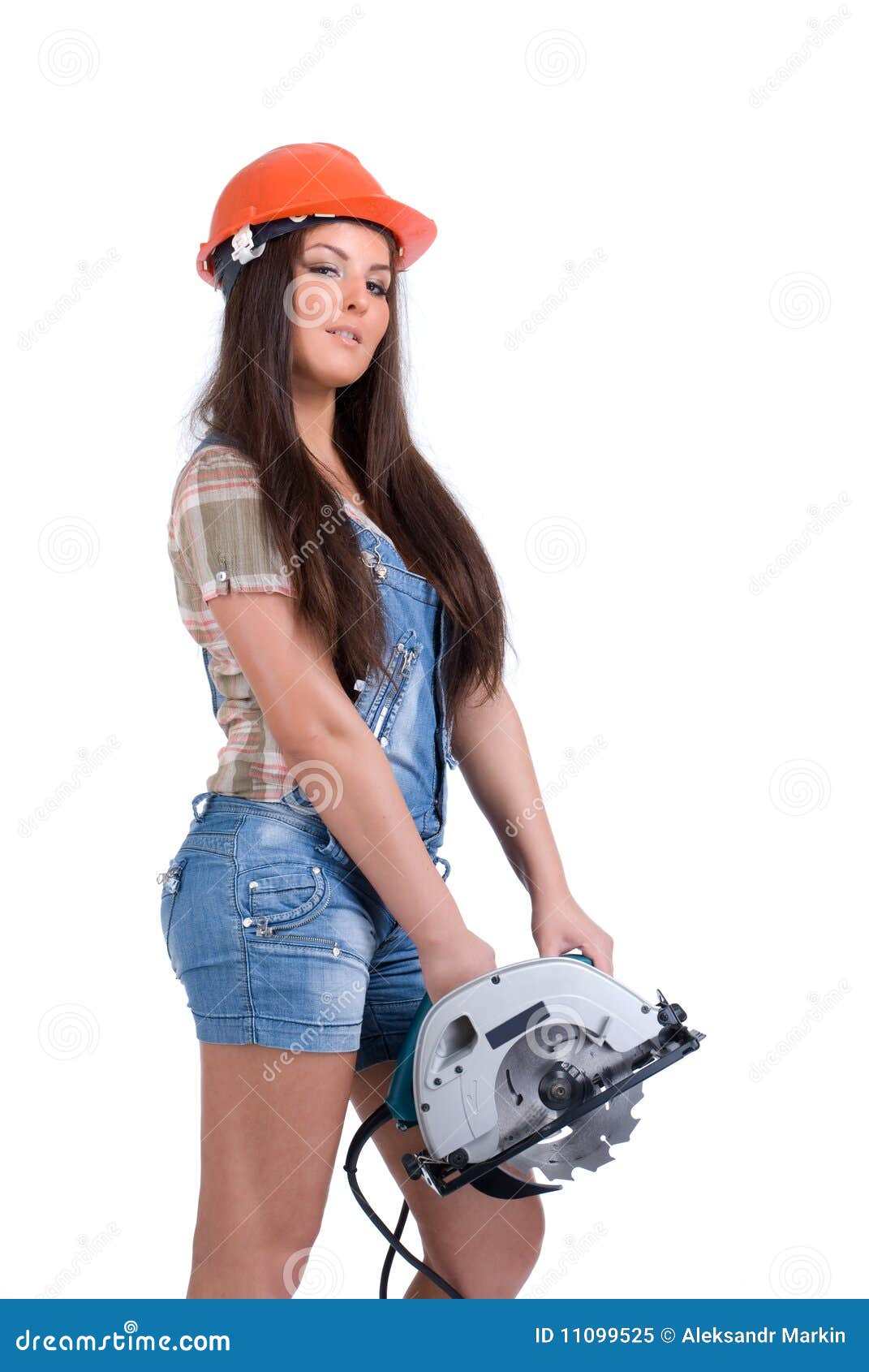 Woman holding circular saw stock image. Image of cunning - 11099525