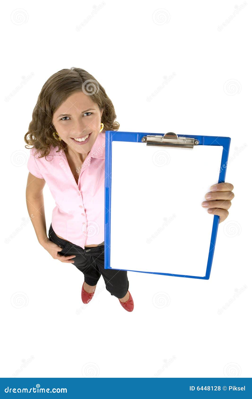 Woman holding clipboard stock photo. Image of advertising - 6448128