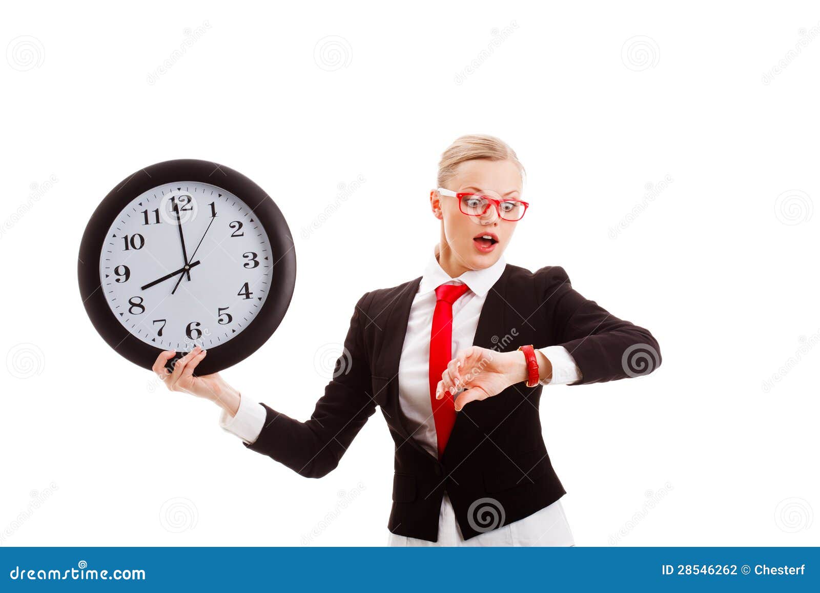 Woman Holding Clock and Looking To Watch Stock Photo - Image of human ...