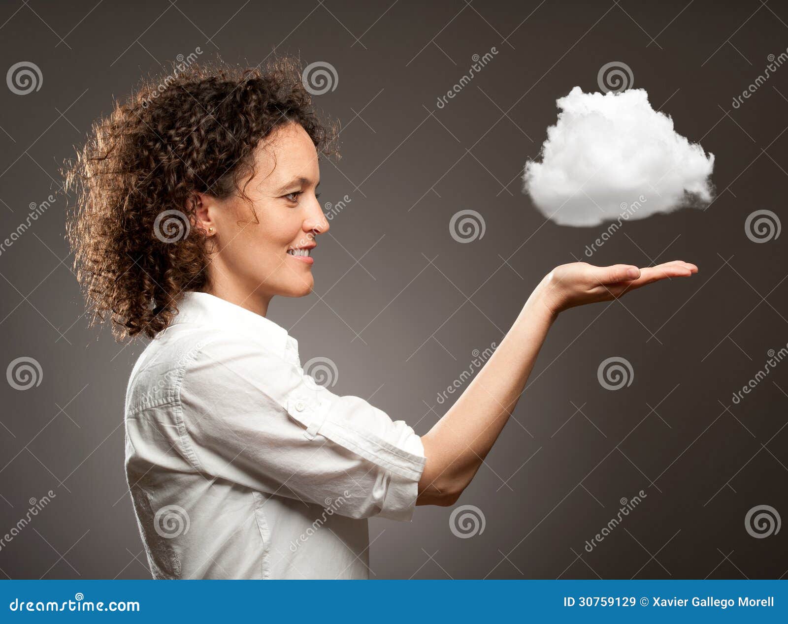 Woman holding a cloud stock image. Image of female, technology - 30759129